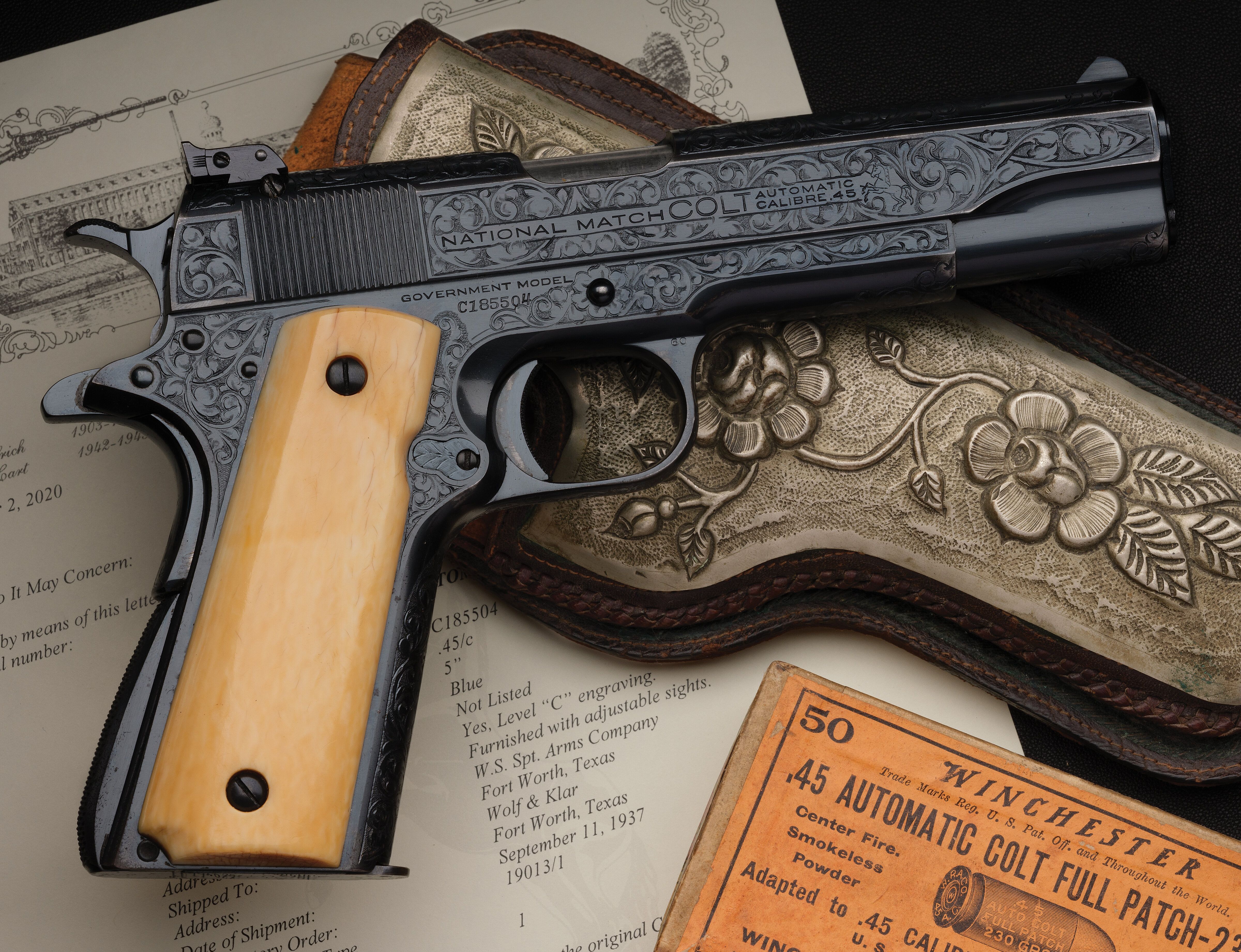 Texas Shipped, Glahn Factory Engraved Colt National Match Pistol | Rock ...