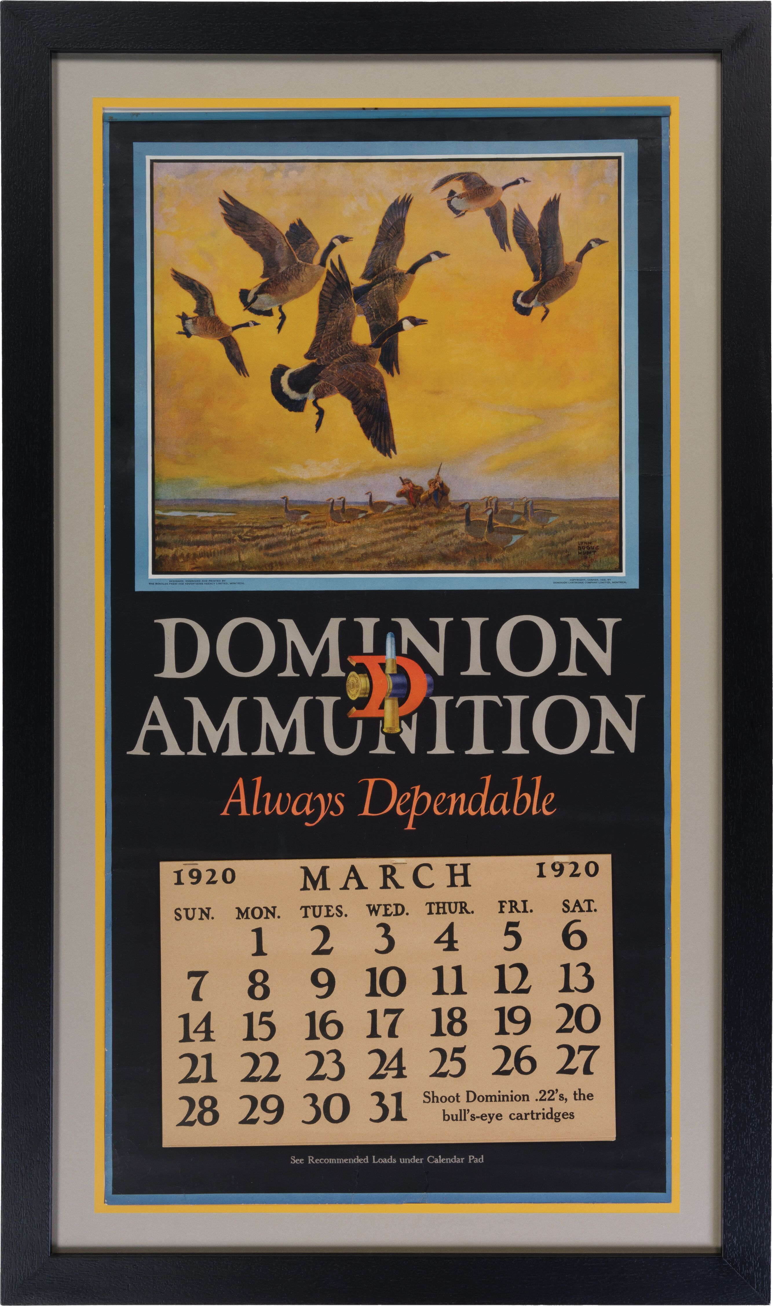 Framed Dominion Ammunition 1920 Advertising Calendar | Rock Island Auction