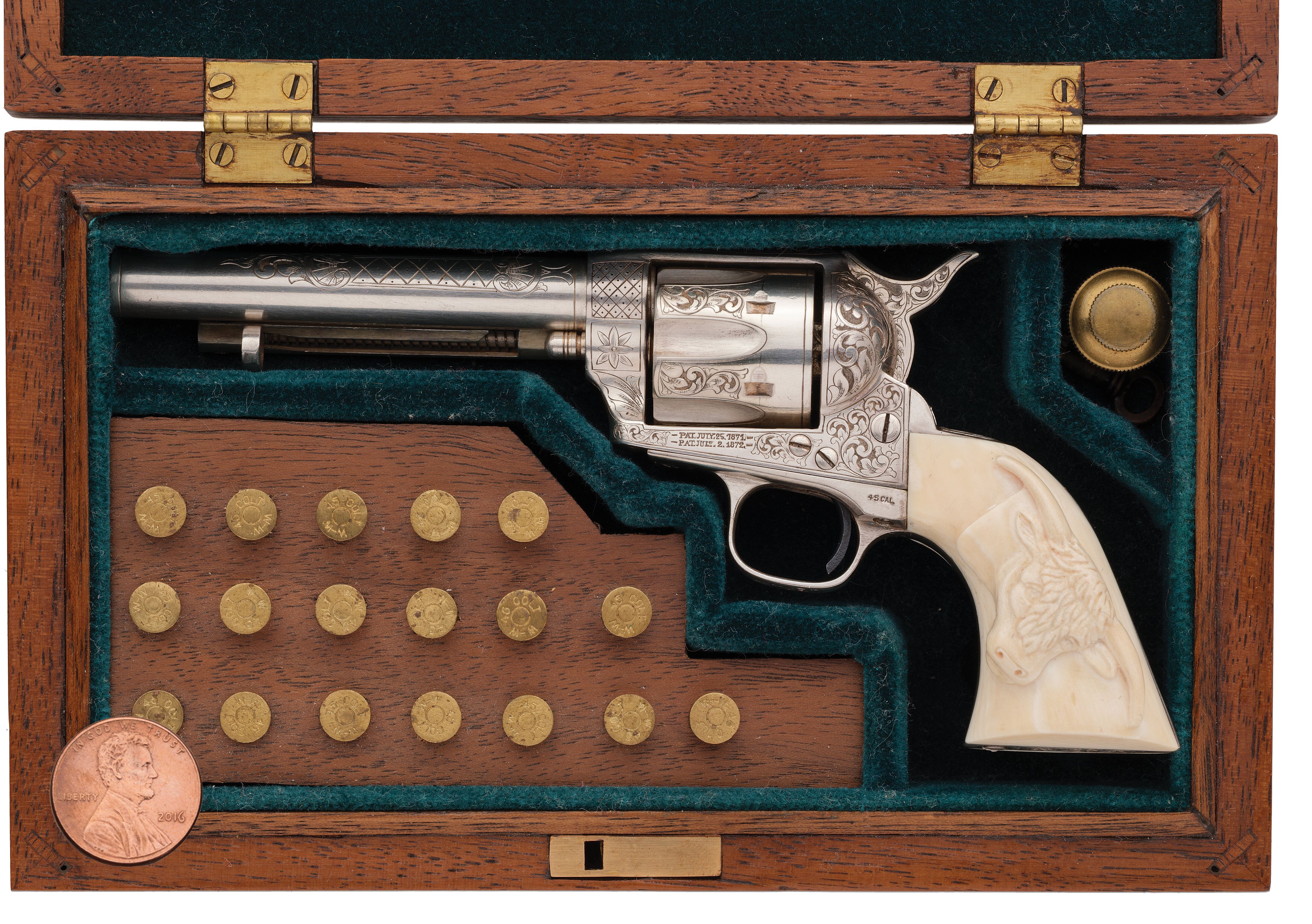 Cased Engraved Uberti Miniature Single Action Army, Ivory Grip | Rock ...