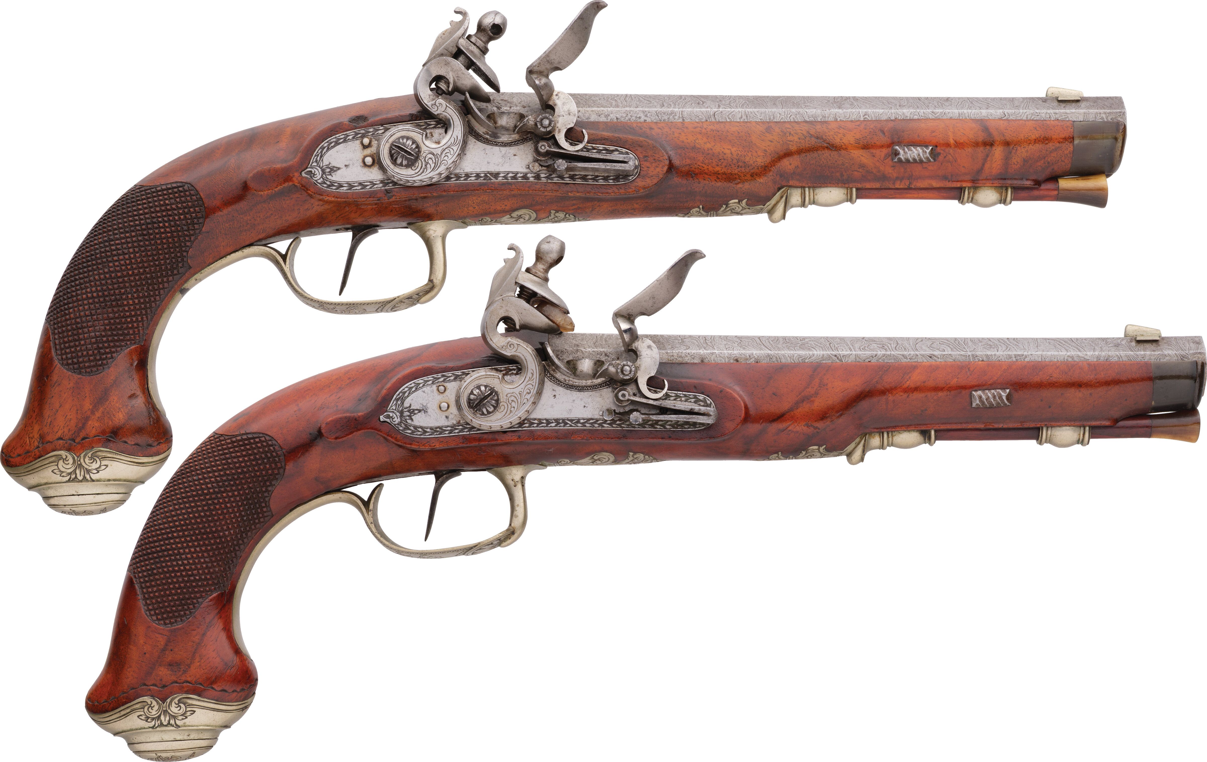 Pair of Engraved and German Silver Mounted Flintlock Pistols | Rock ...