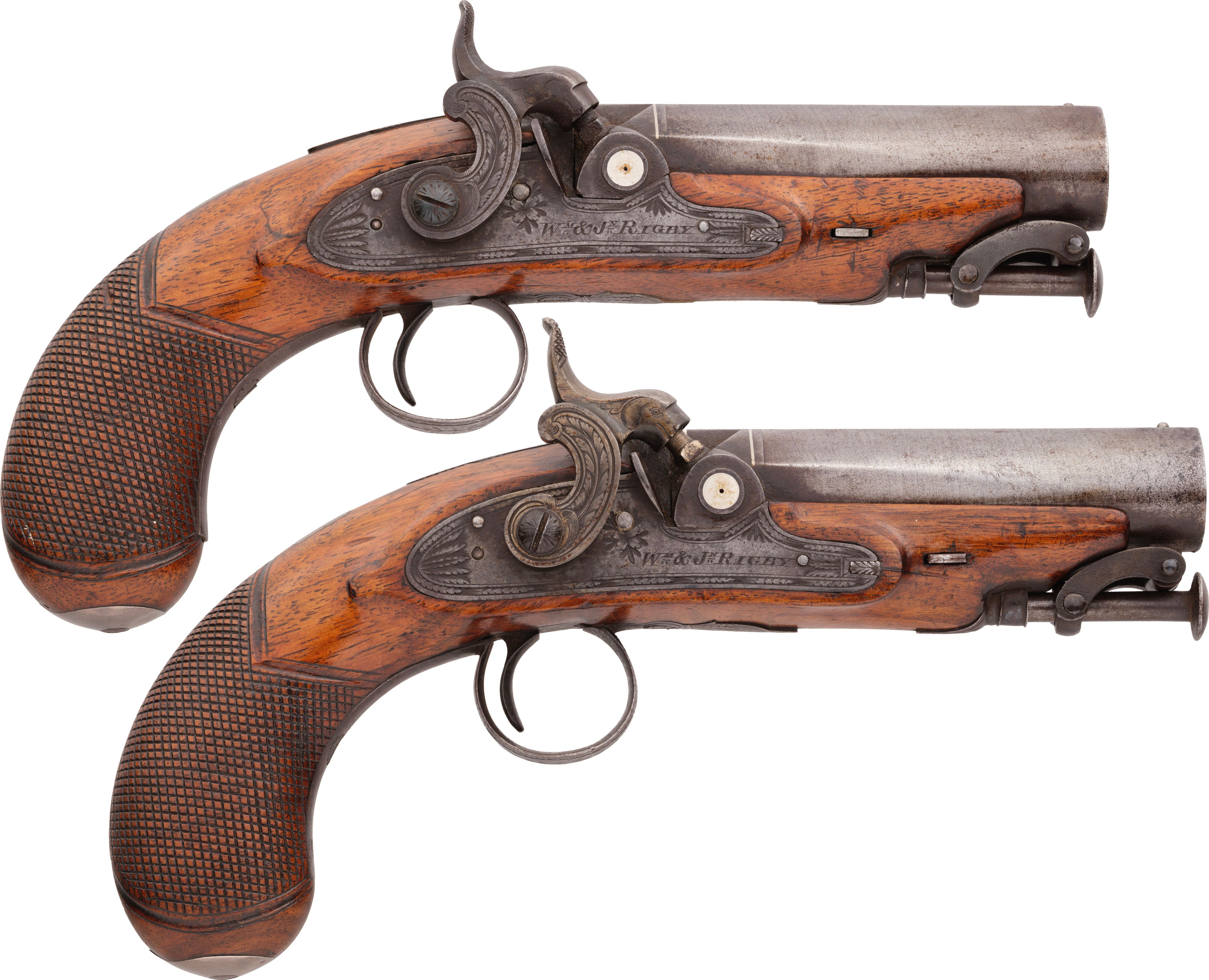 Pair of Engraved William & John Rigby Percussion Pocket Pistols | Rock ...