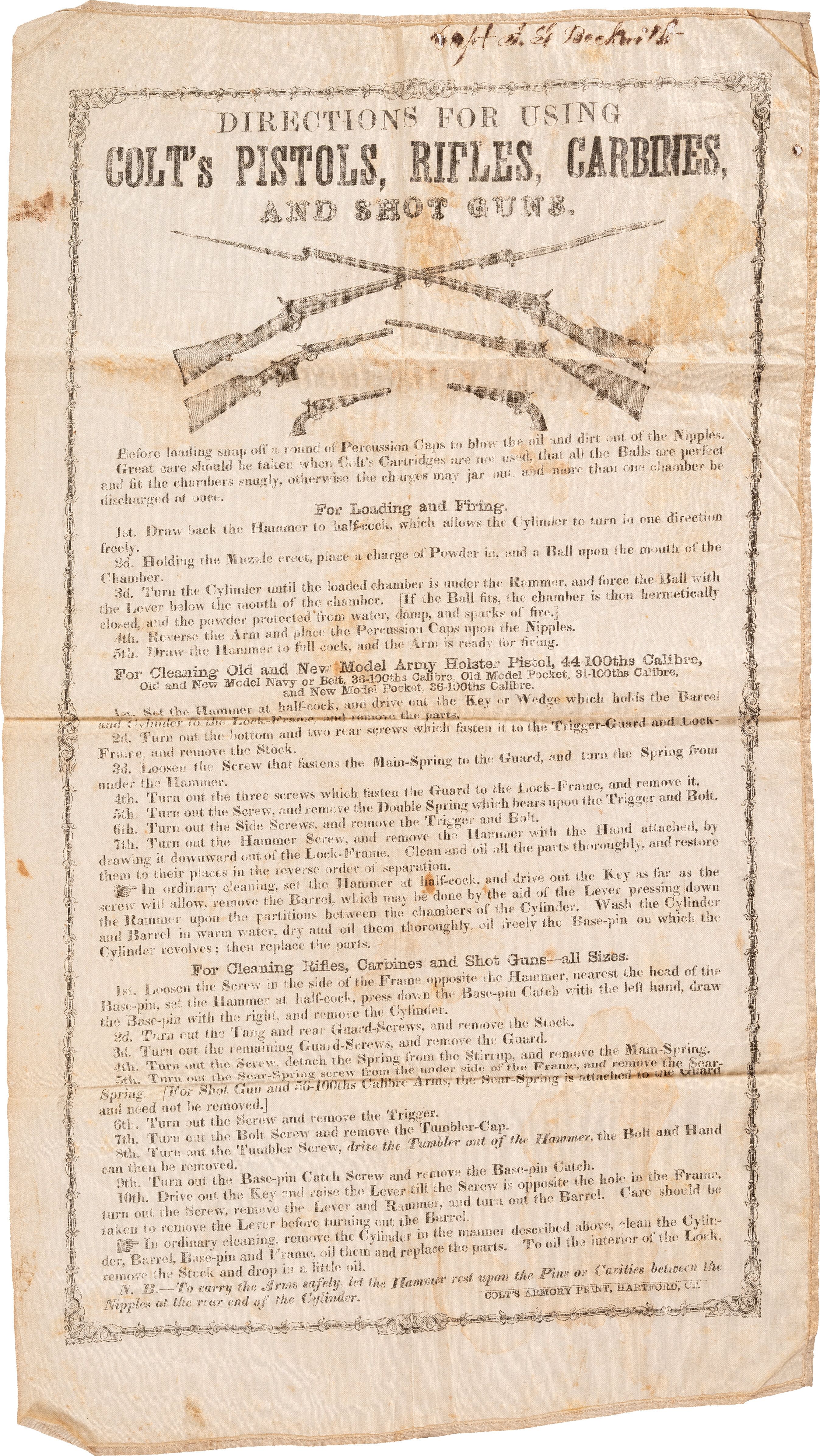 Colt Cleaning Cloth/Instruction Marked to Civil War Officer | Rock ...