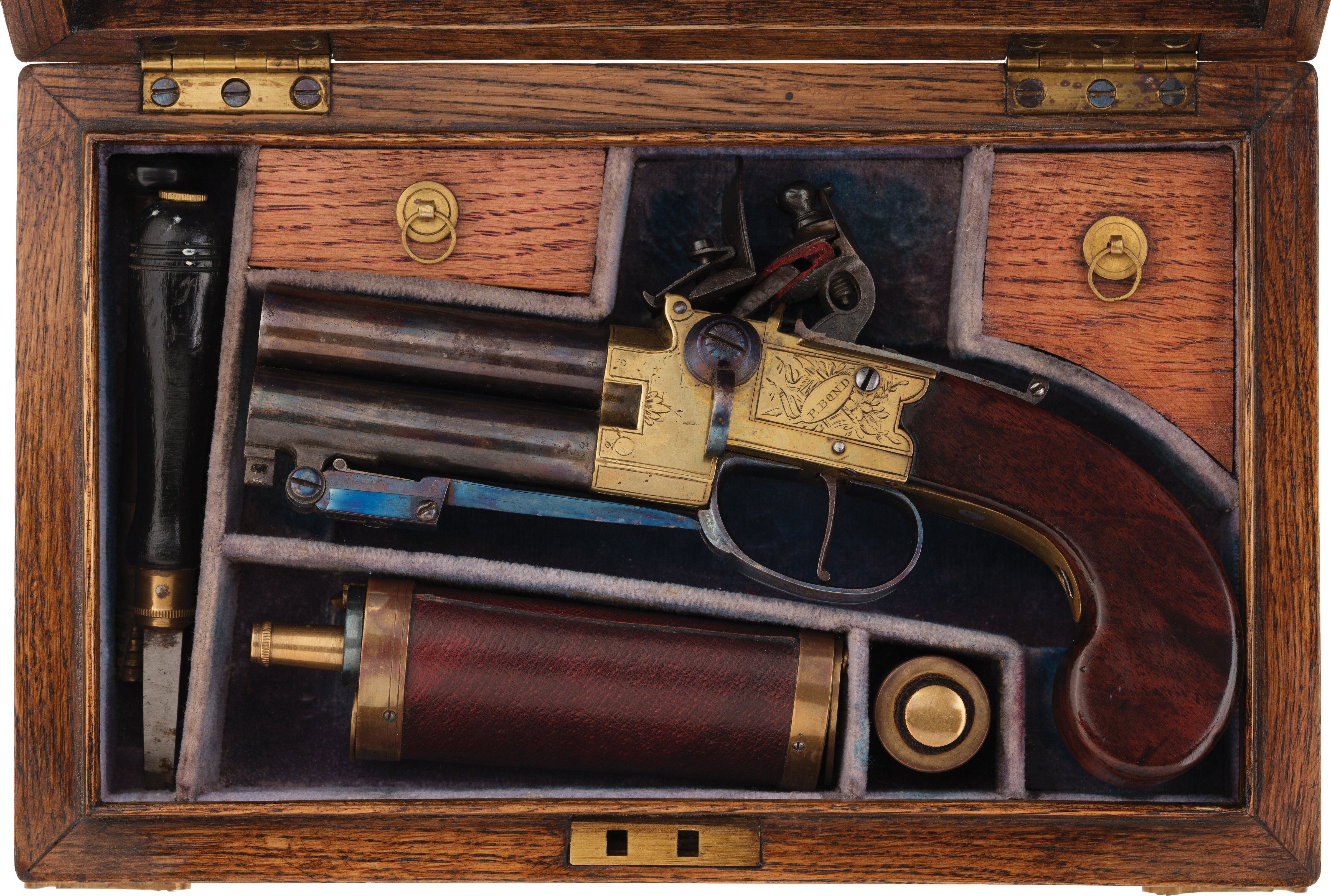 Cased P. Bond Tap Action Flintlock Pistol with Snap Bayonet | Rock ...