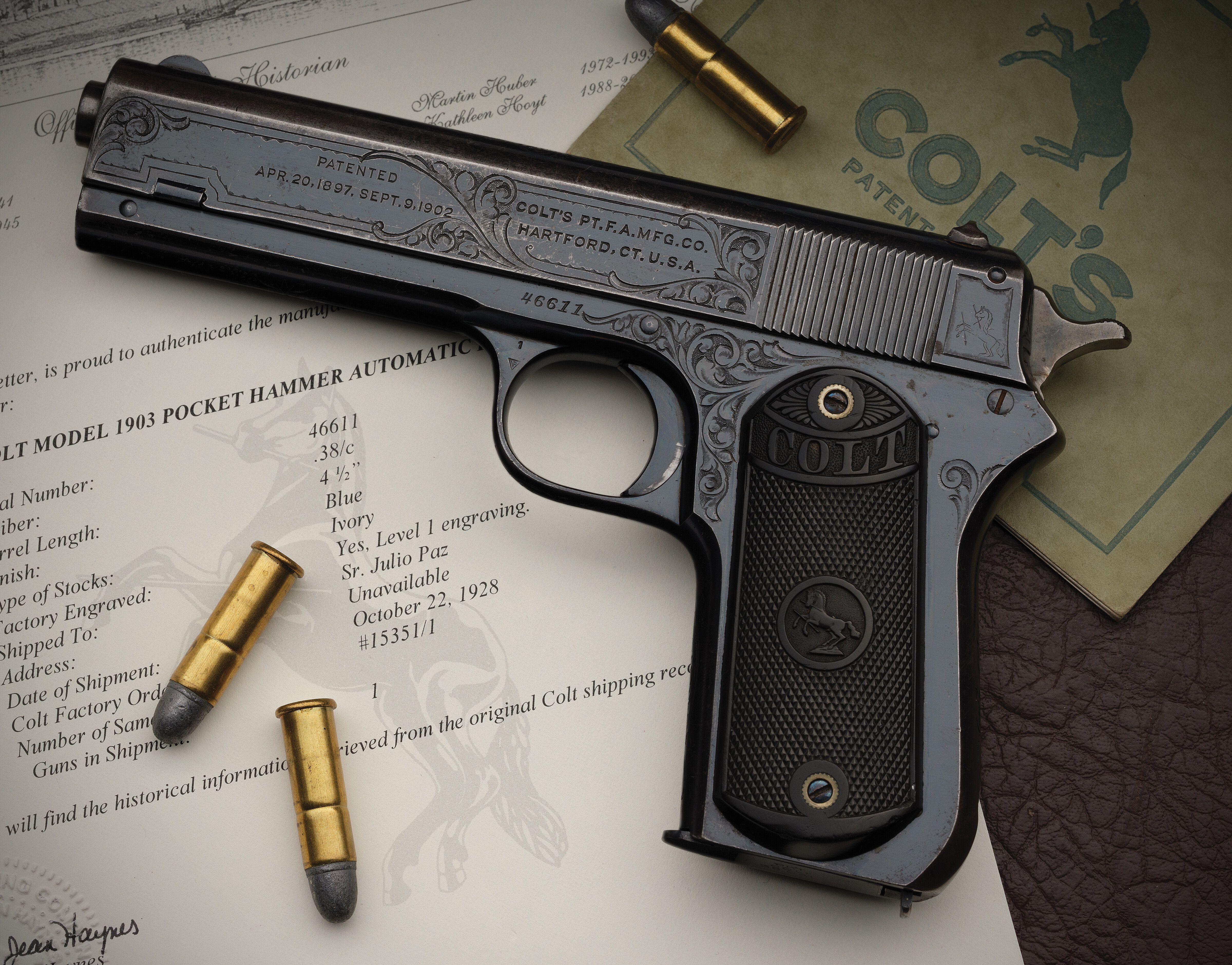 Rare Factory Engraved Colt Model 1903 Pocket Hammer Pistol | Rock Island Auction