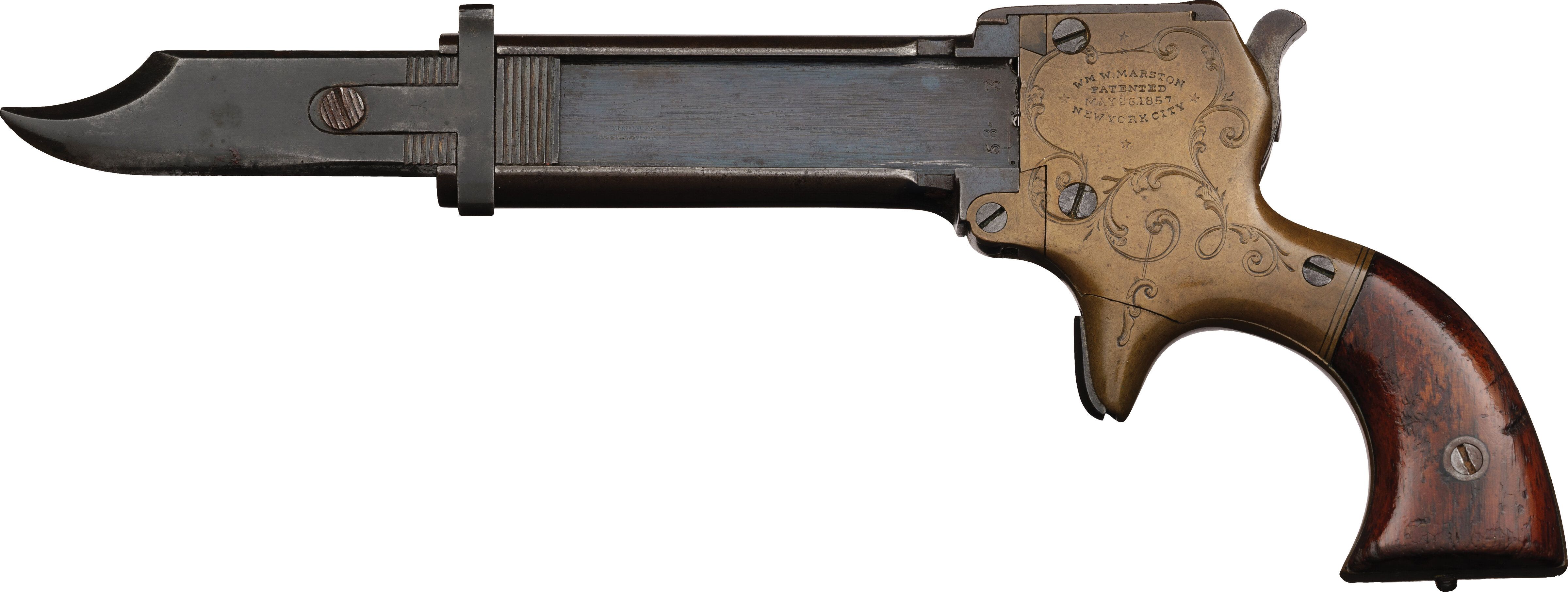 Marston Three-Barrel Pepperbox Pistol with "Bowie Knife" Blade | Rock ...