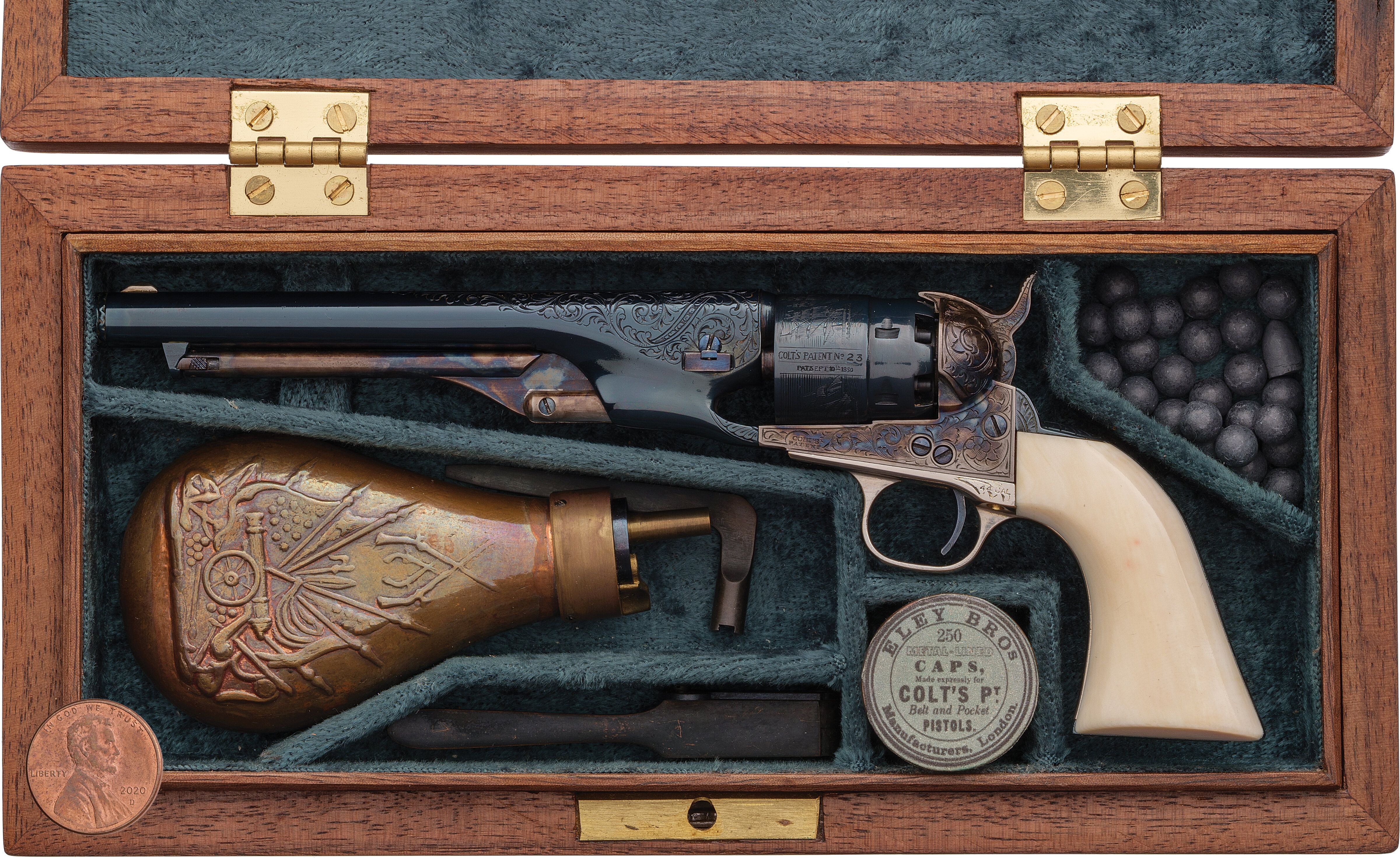 Cased Engraved Miniature Colt 1860 Army Revolver with Ivory Grip | Rock ...