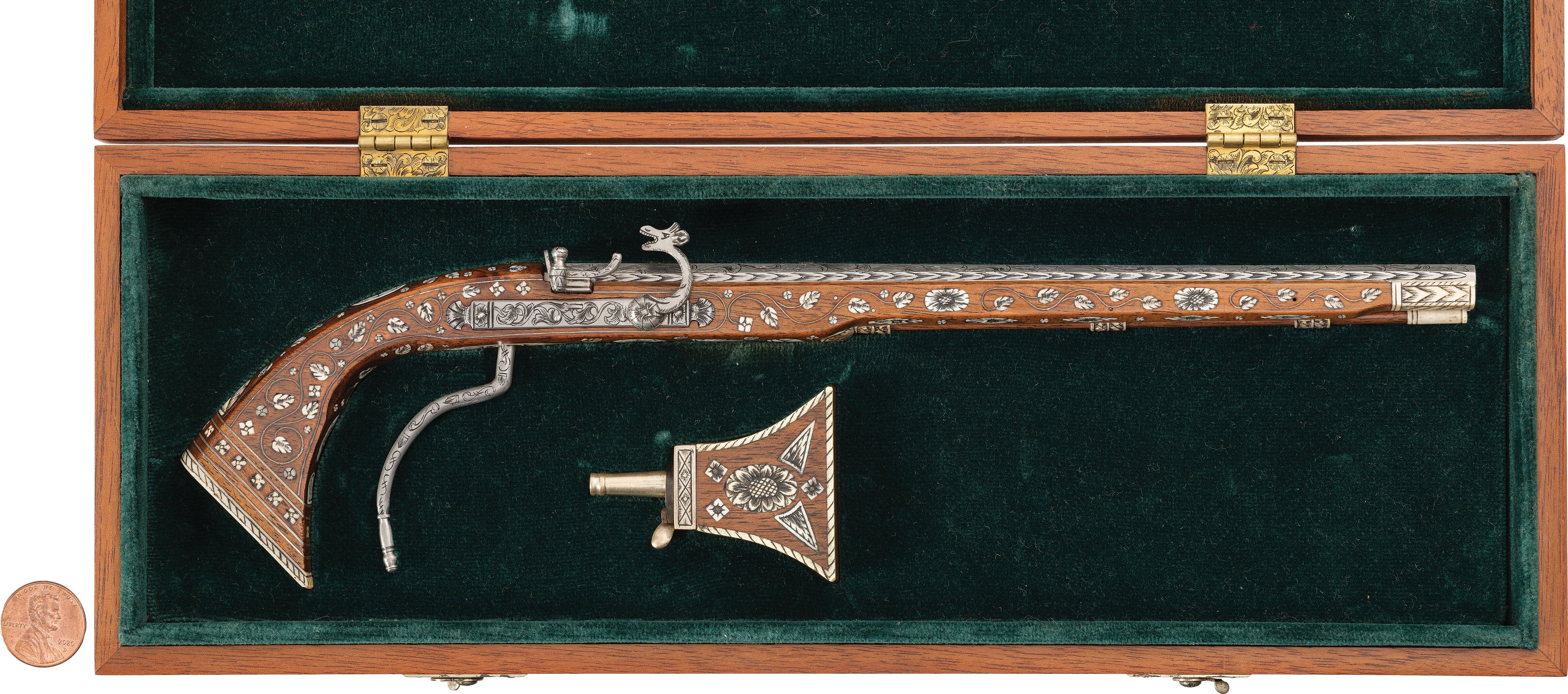 NRA Award Winning Cased Miniature Matchlock Petronel | Rock Island Auction