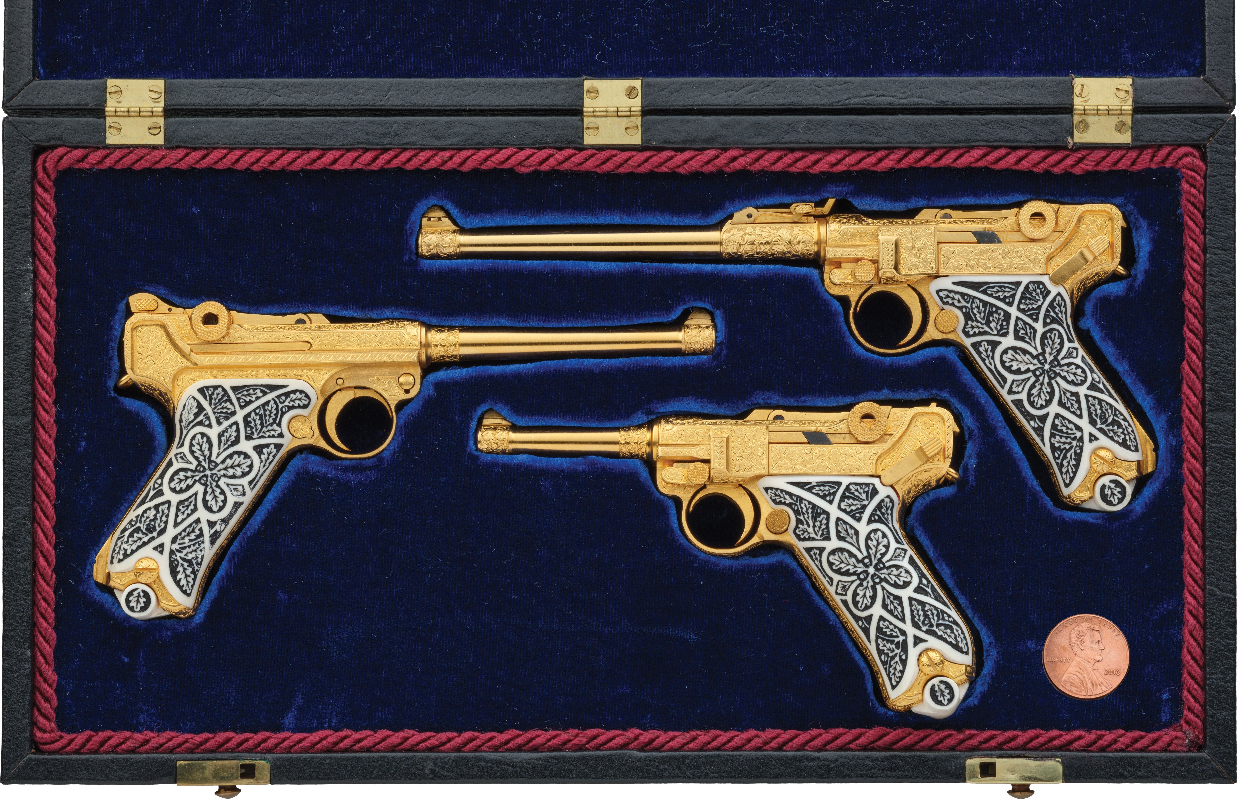 Well-Documented Set Three Engraved Gold Miniature Luger Pistols | Rock ...