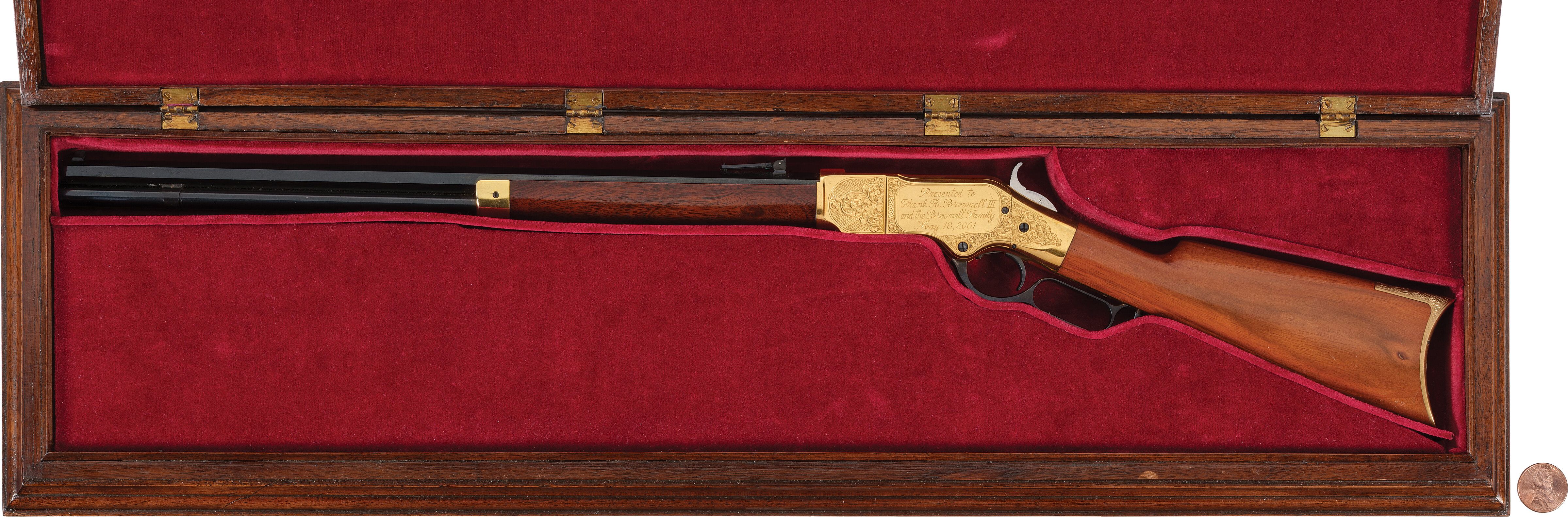 Cased Engraved Uberti Miniature Winchester 1866 Rifle | Rock Island Auction