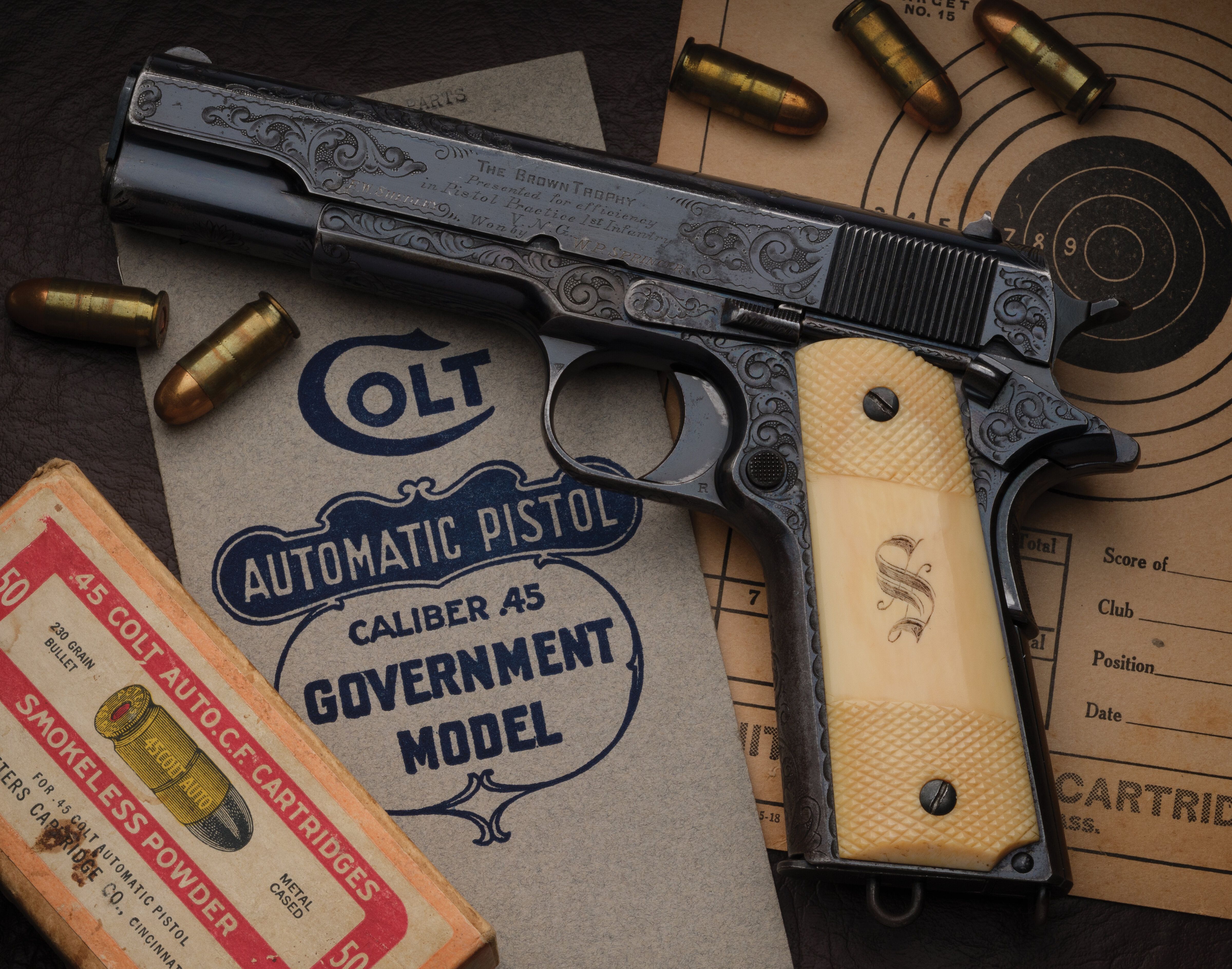 Factory Engraved and Inscribed Colt Government Model Pistol | Rock ...