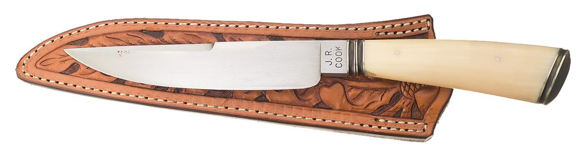 J.R. Cook Custom Knife with Ivory Grips and Leather Sheath | Rock ...