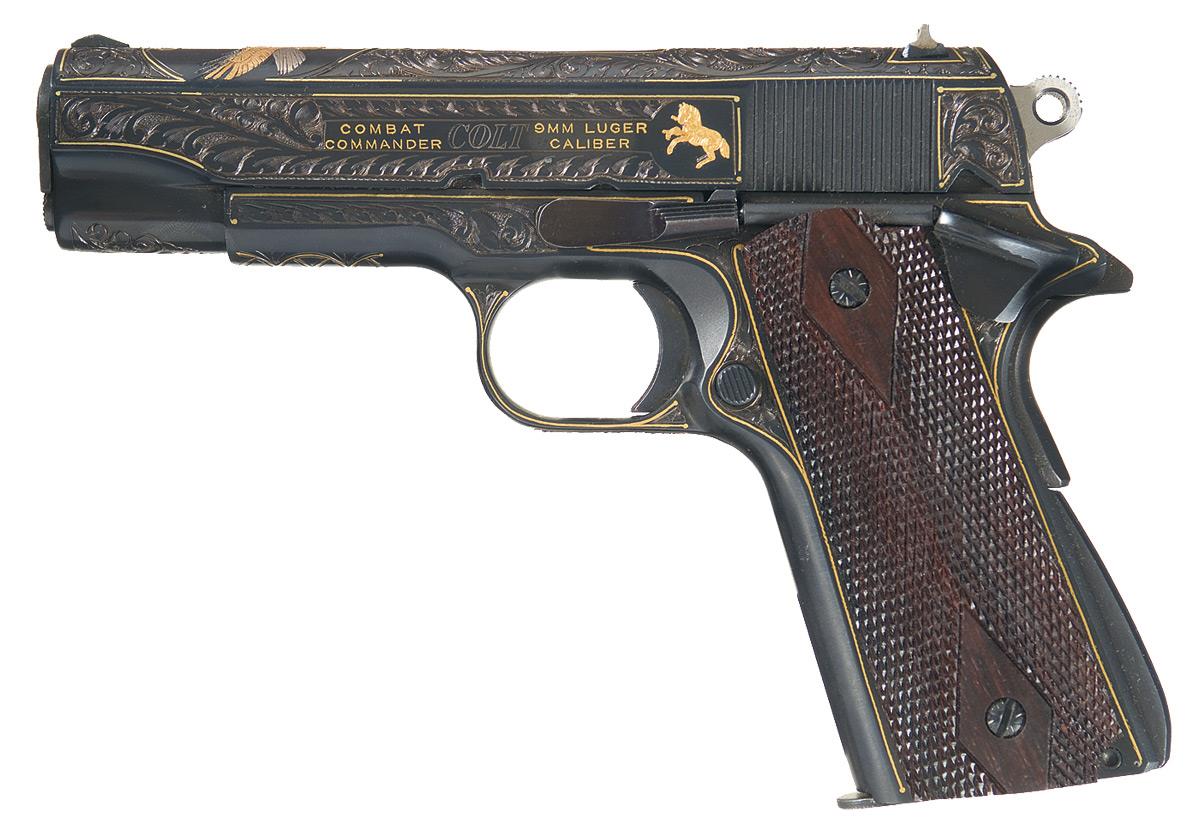 Engraved Gold Inlaid Colt Combat Commander Semi-Automatic Pistol | Rock ...