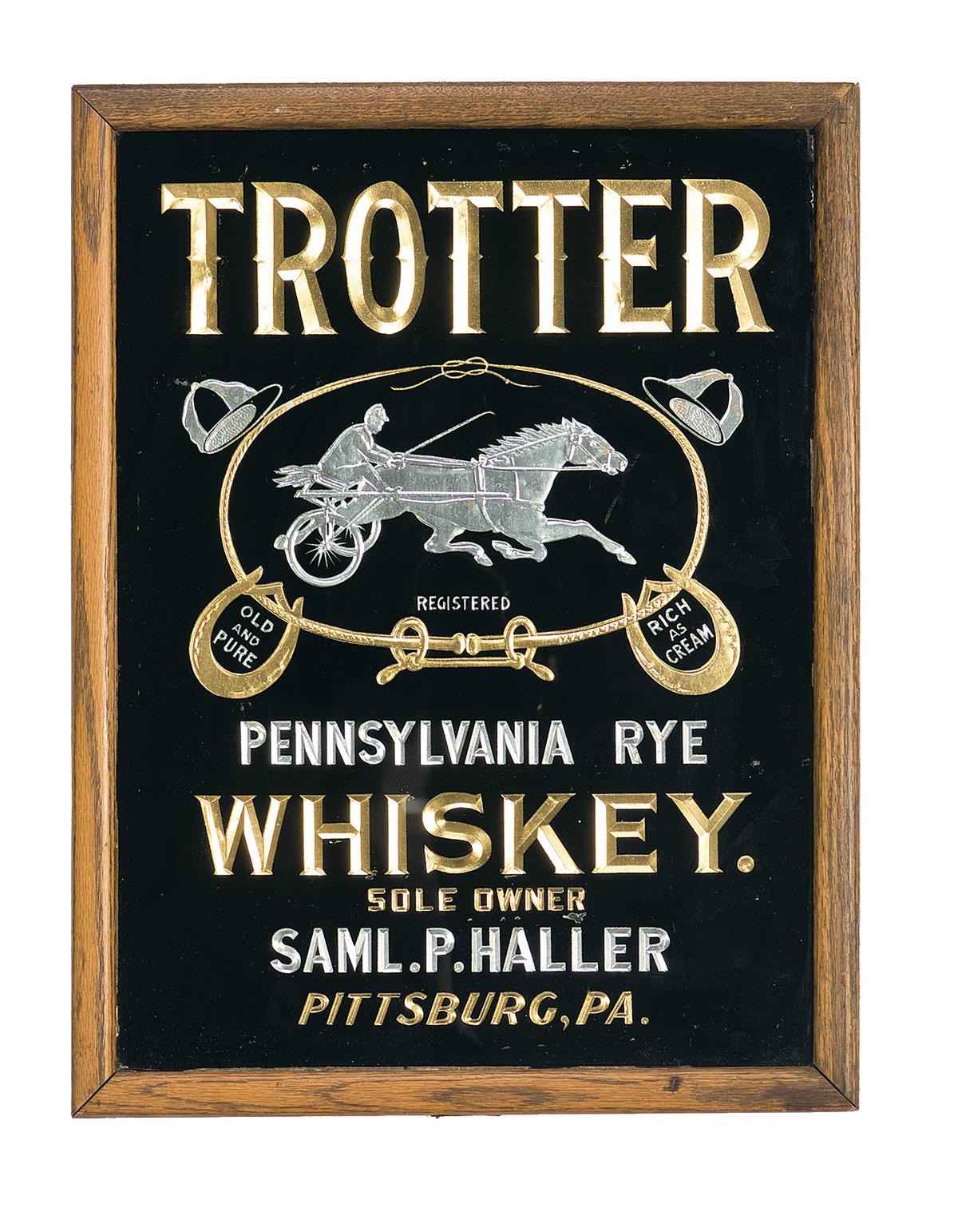 Rare 'Reverse Glass' Trotter Whiskey Sign | Rock Island Auction