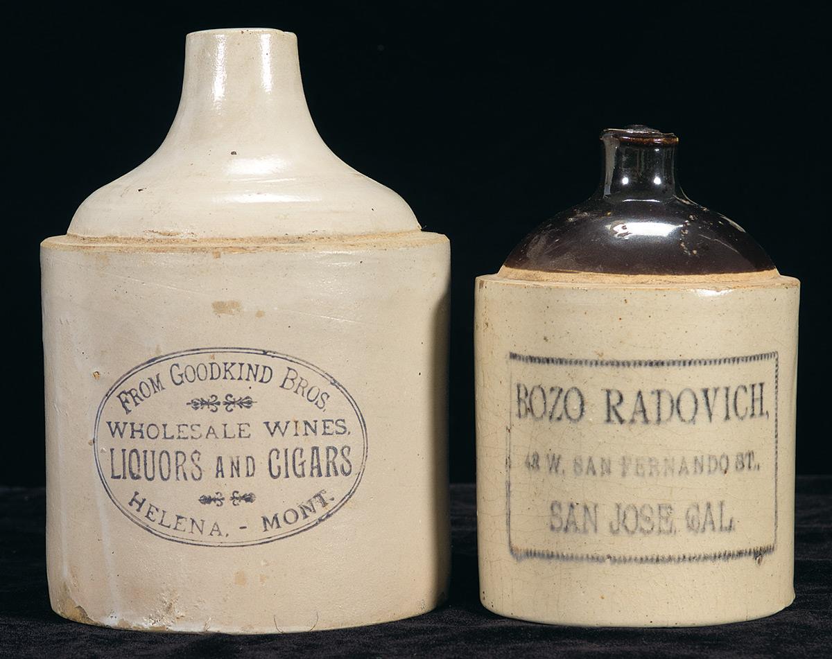 Lot of Two Small Stoneware Liquor Advertising Jugs From Montana | Rock ...