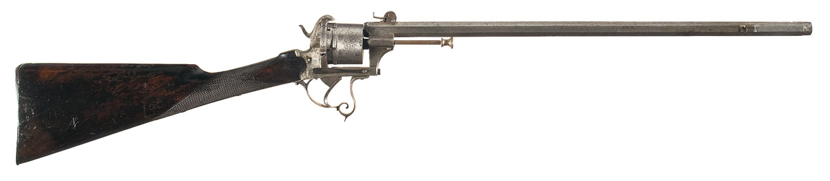 Engraved Belgian Liege Proofed Pinfire Revolving Rifle | Rock Island ...