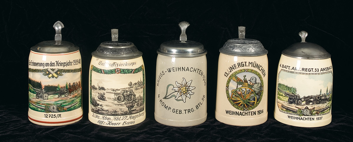 Lot of Five Nazi Military Steins | Rock Island Auction