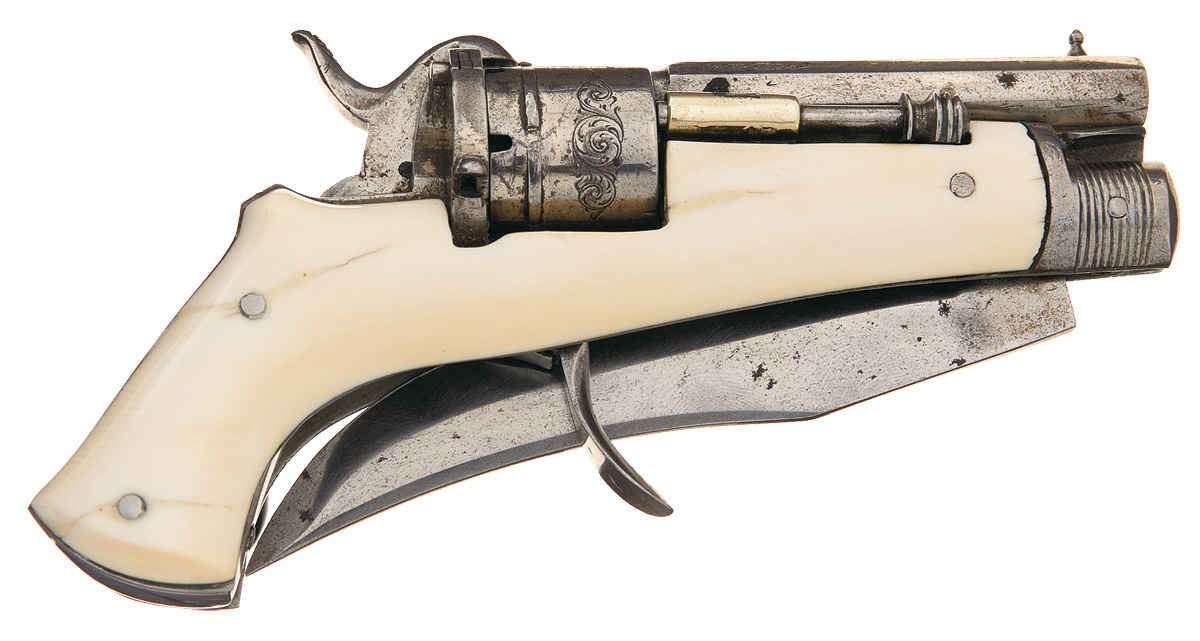 Belgian Double Action Pinfire Knife Revolver with Ivory Grips | Rock ...
