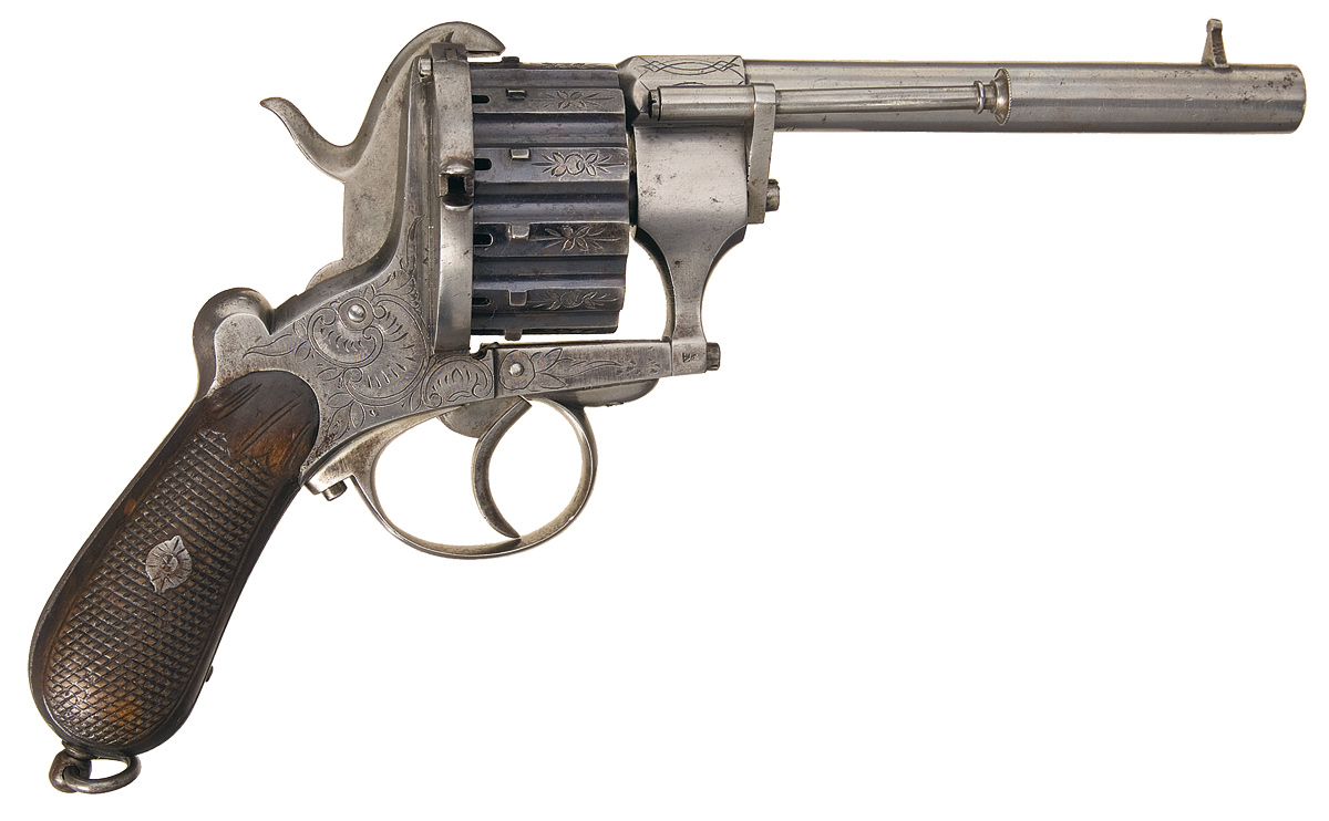 Engraved 12 Shot J. Chaineux Pinfire Double Action Revolver | Rock ...