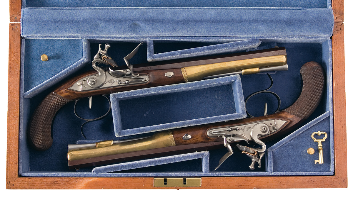 Cased Alexander Hamilton-Aaron Burr Replica Flintlock Dueling Fl | Rock ...