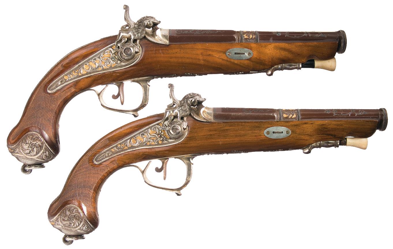 Exceptional Matched Pair of Engraved Spanish Percussion Pistols | Rock ...