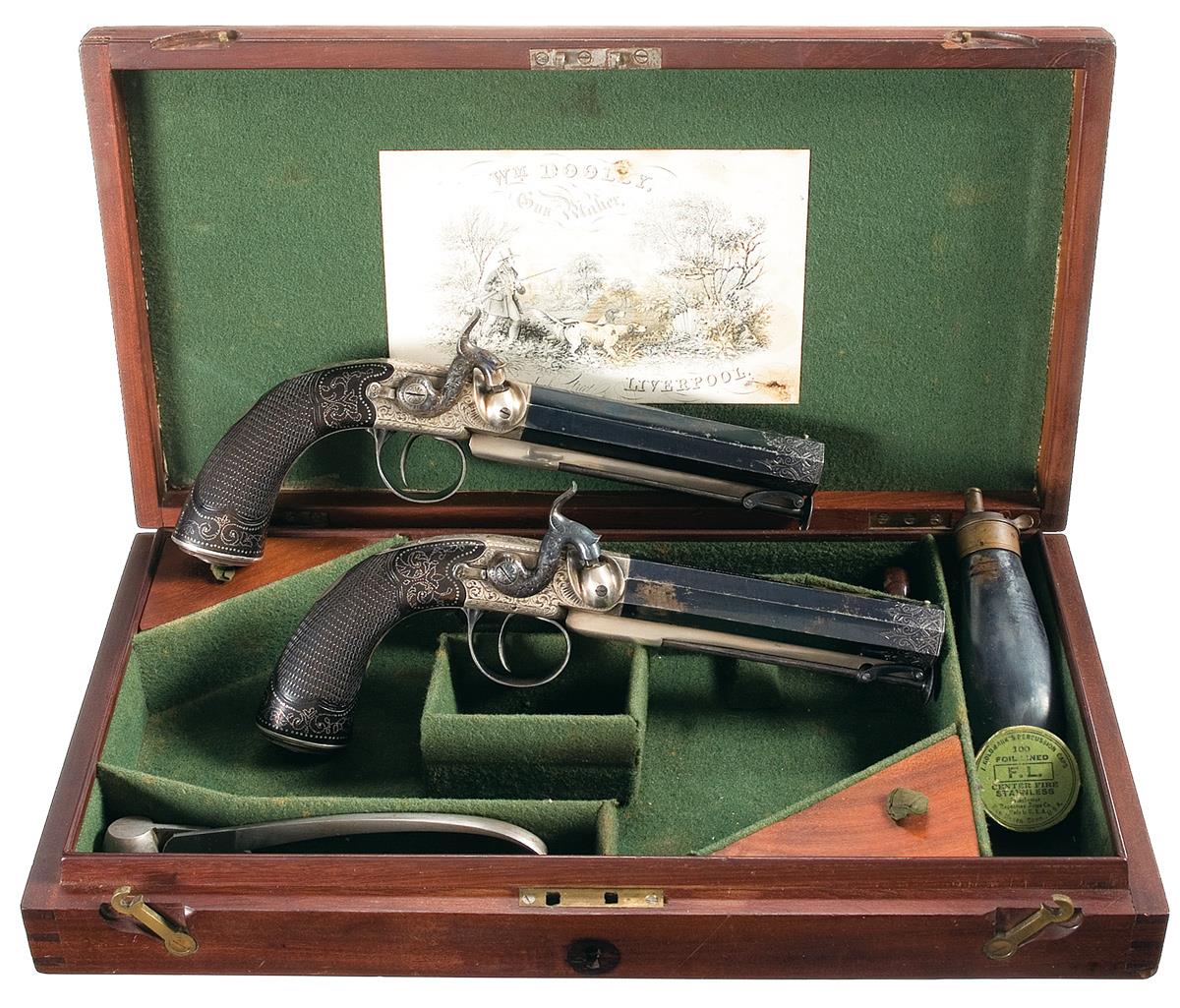 William Dooley Liverpool Marked Cased Pair of Silver Mounted Per | Rock ...