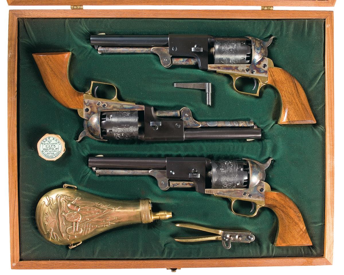 Three Colt Dragoon Black Powder Series Revolvers in Wooden Case | Rock ...