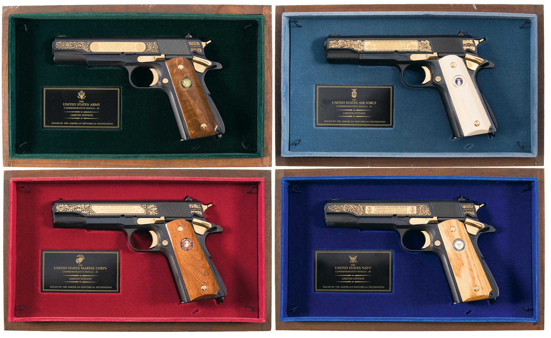 Four Cased U.S. Military Commemorative Pistols w/ Matching Seria | Rock ...