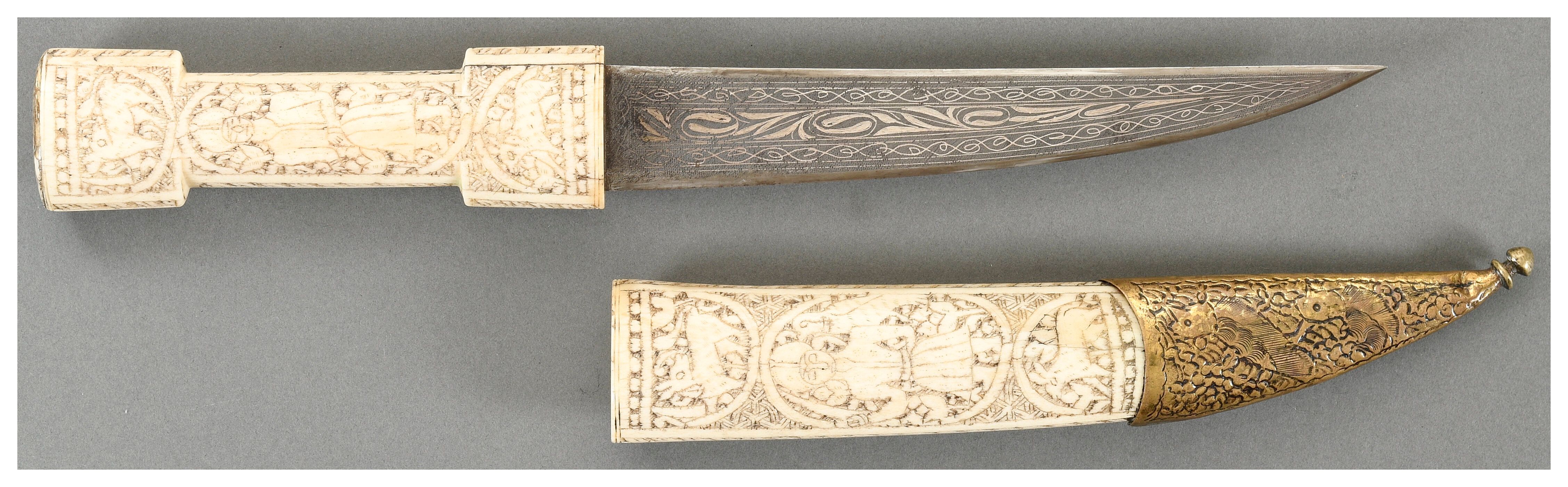 Carved Bone Handled Ceremonial Knife with Scabbard | Rock Island Auction
