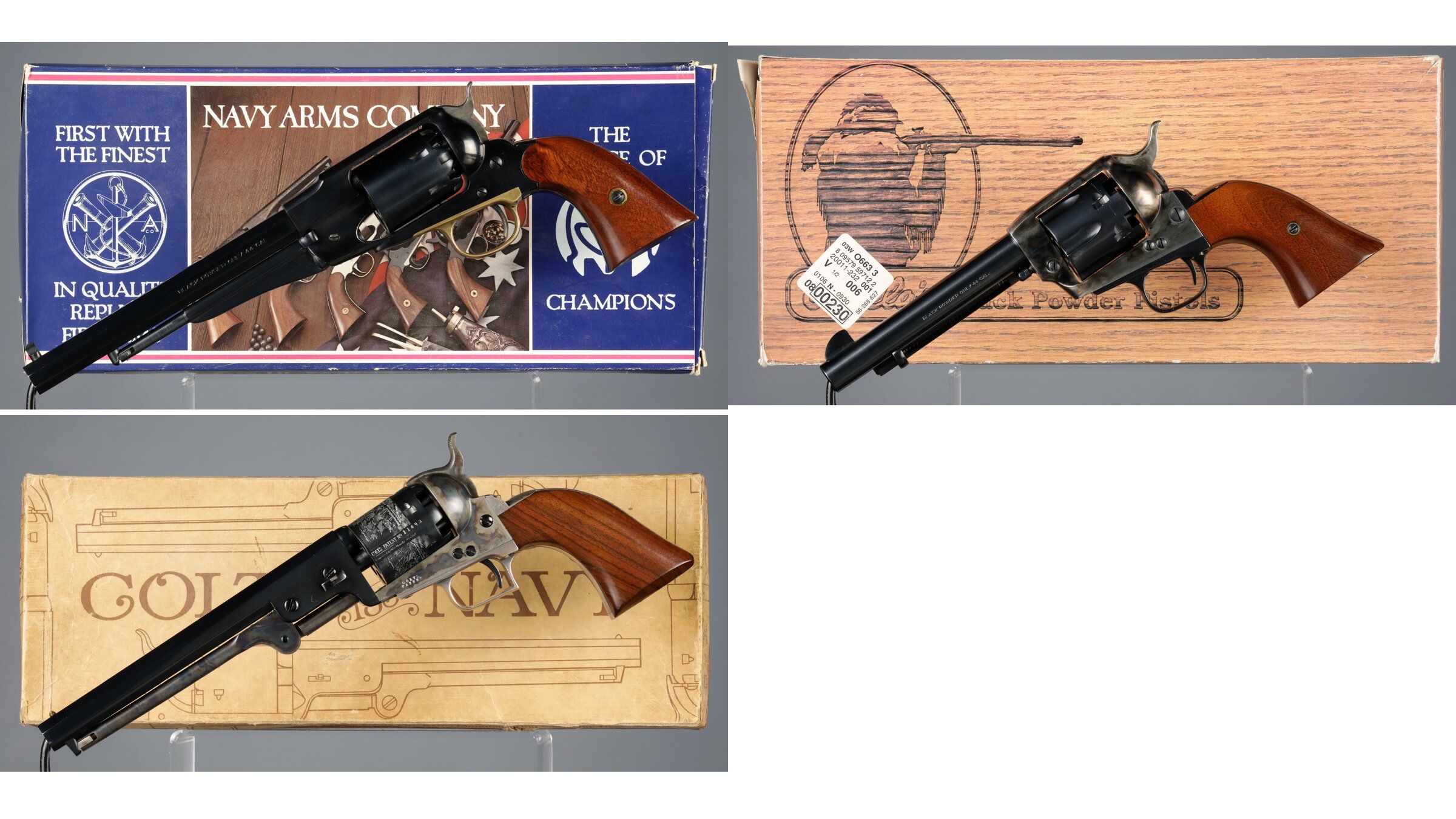 Three Single Action Percussion Revolvers with Boxes | Rock Island Auction