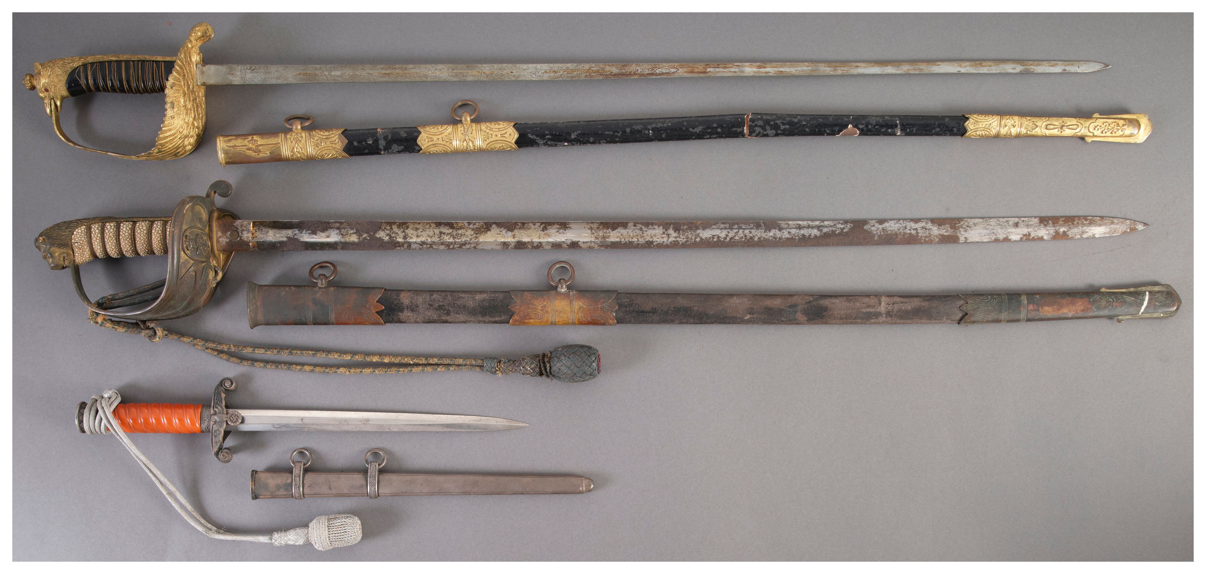 Two Swords with Scabbards and One German Dagger with Sheath | Rock ...