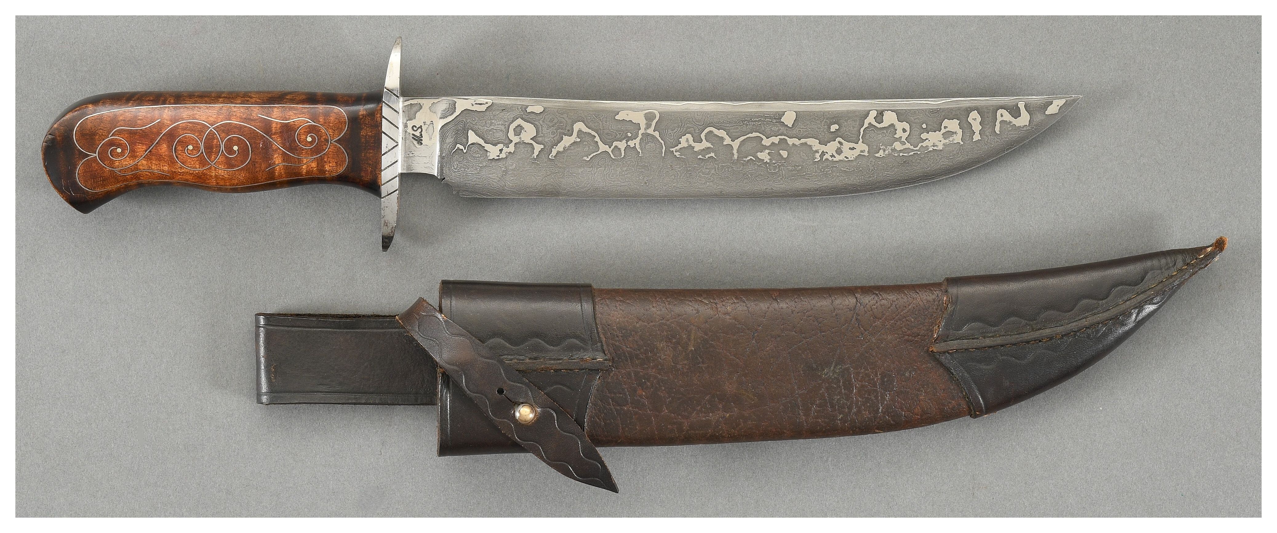 Jay Hendrickson Damascus Bowie Knife with Sheath | Rock Island Auction