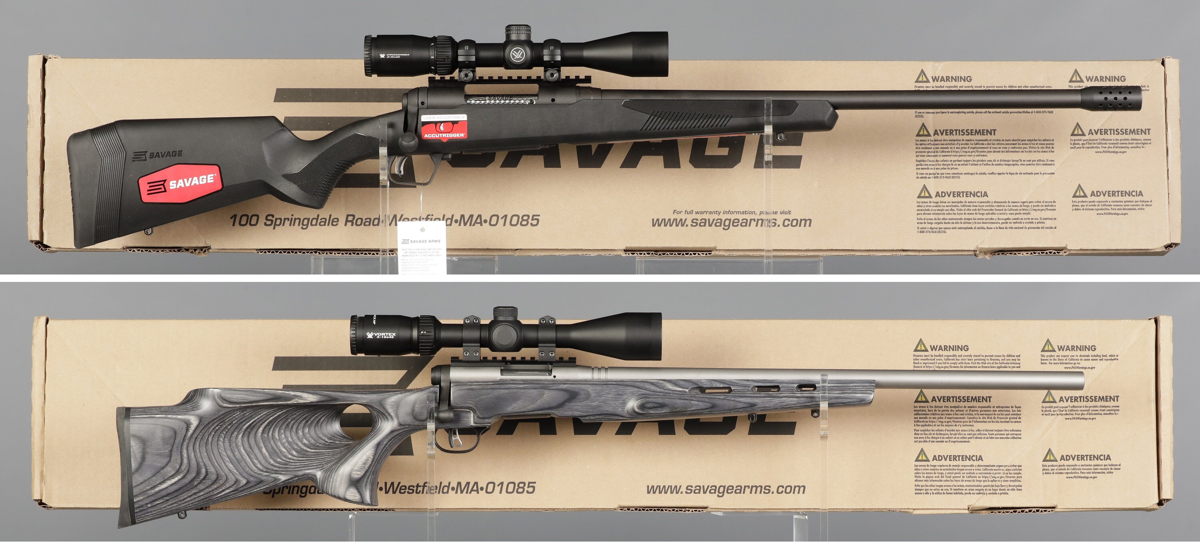 Two Savage Bolt Action Rifles with Boxes and Scopes | Rock Island Auction