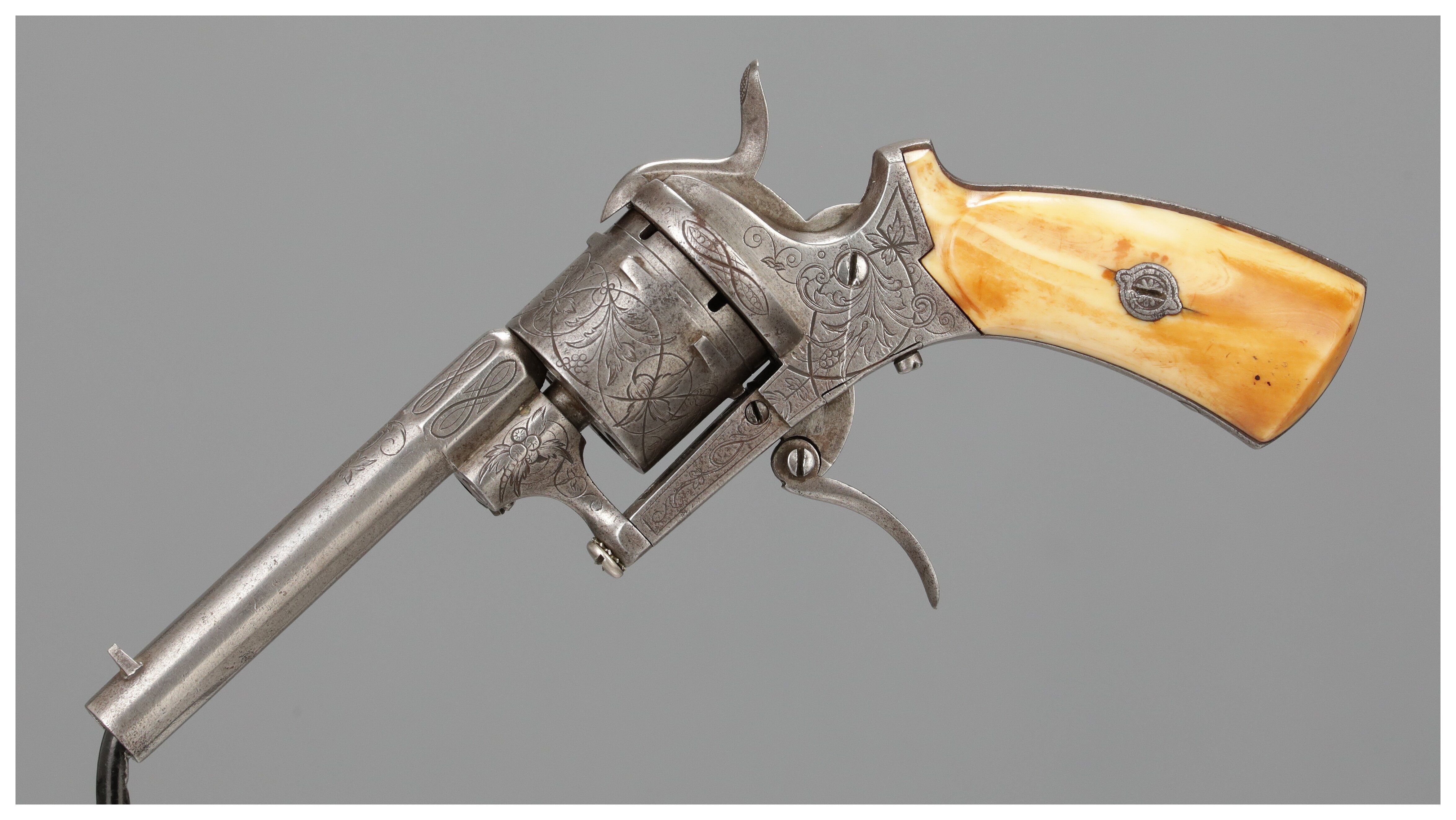 Factory Engraved Belgian Pinfire Revolver with Ivory Grips | Rock ...