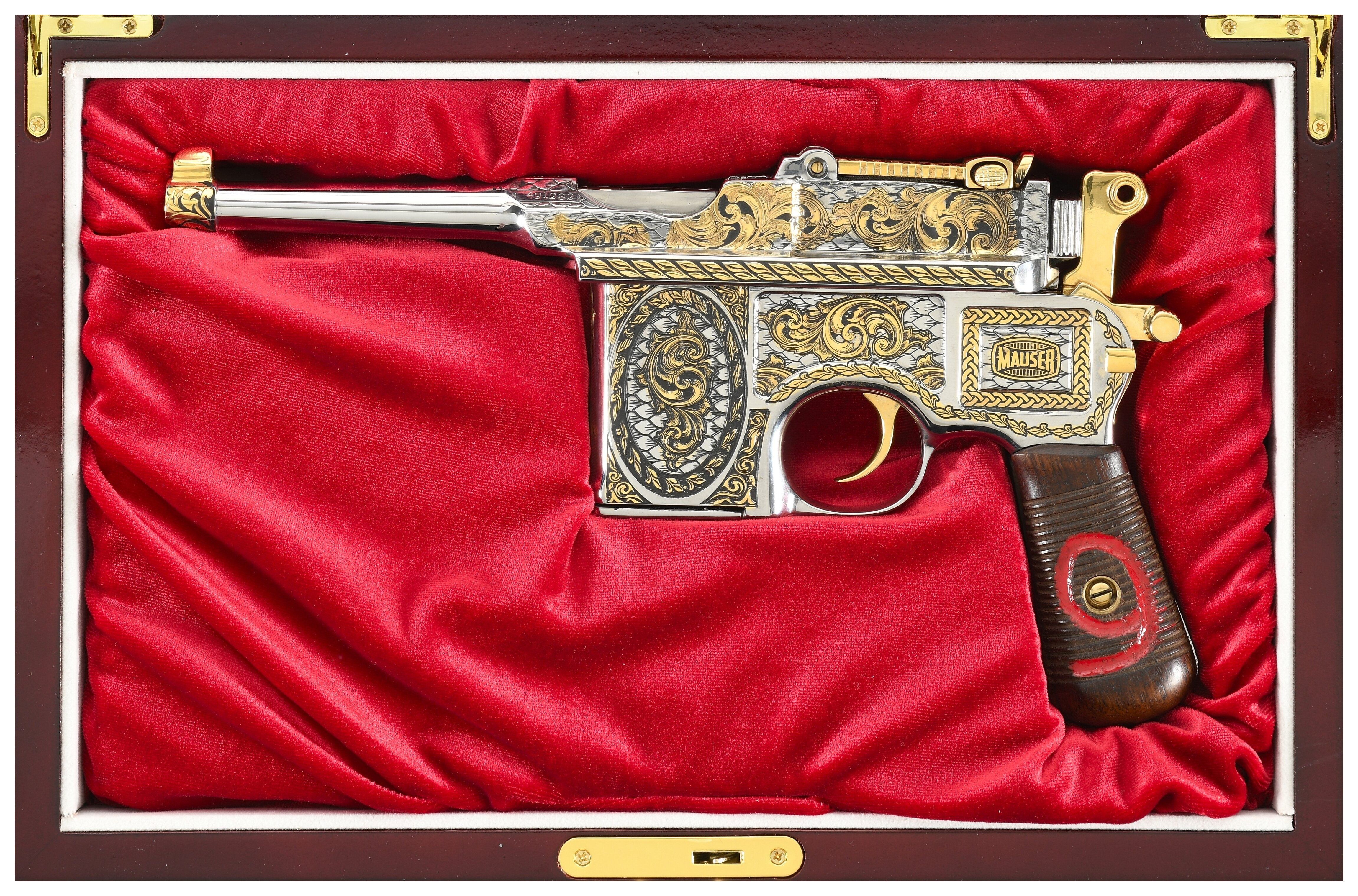 Engraved and Gold Inlaid Mauser C96 Bolo Broomhandle Pistol | Rock ...