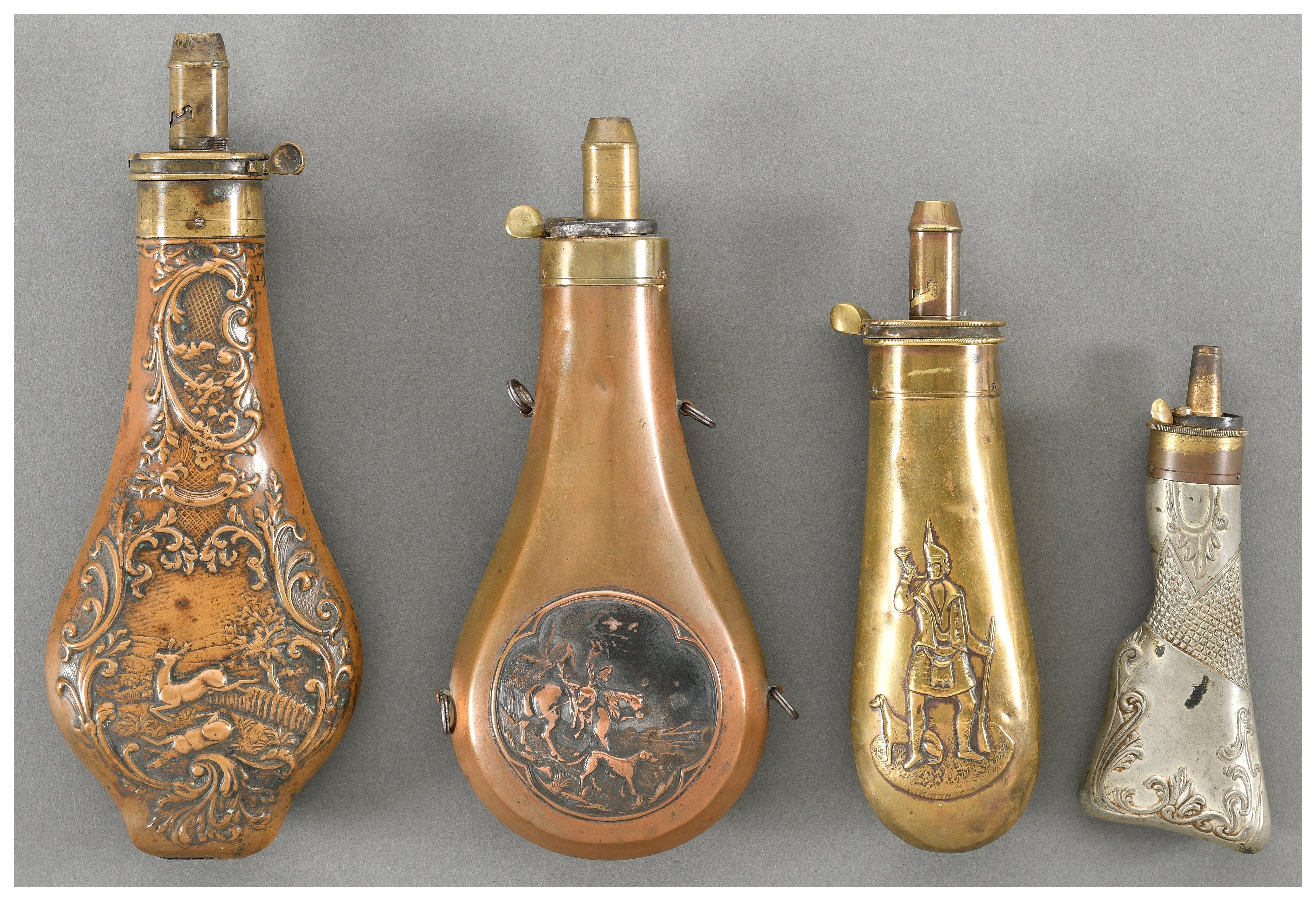 Four Metal Powder Flasks | Rock Island Auction