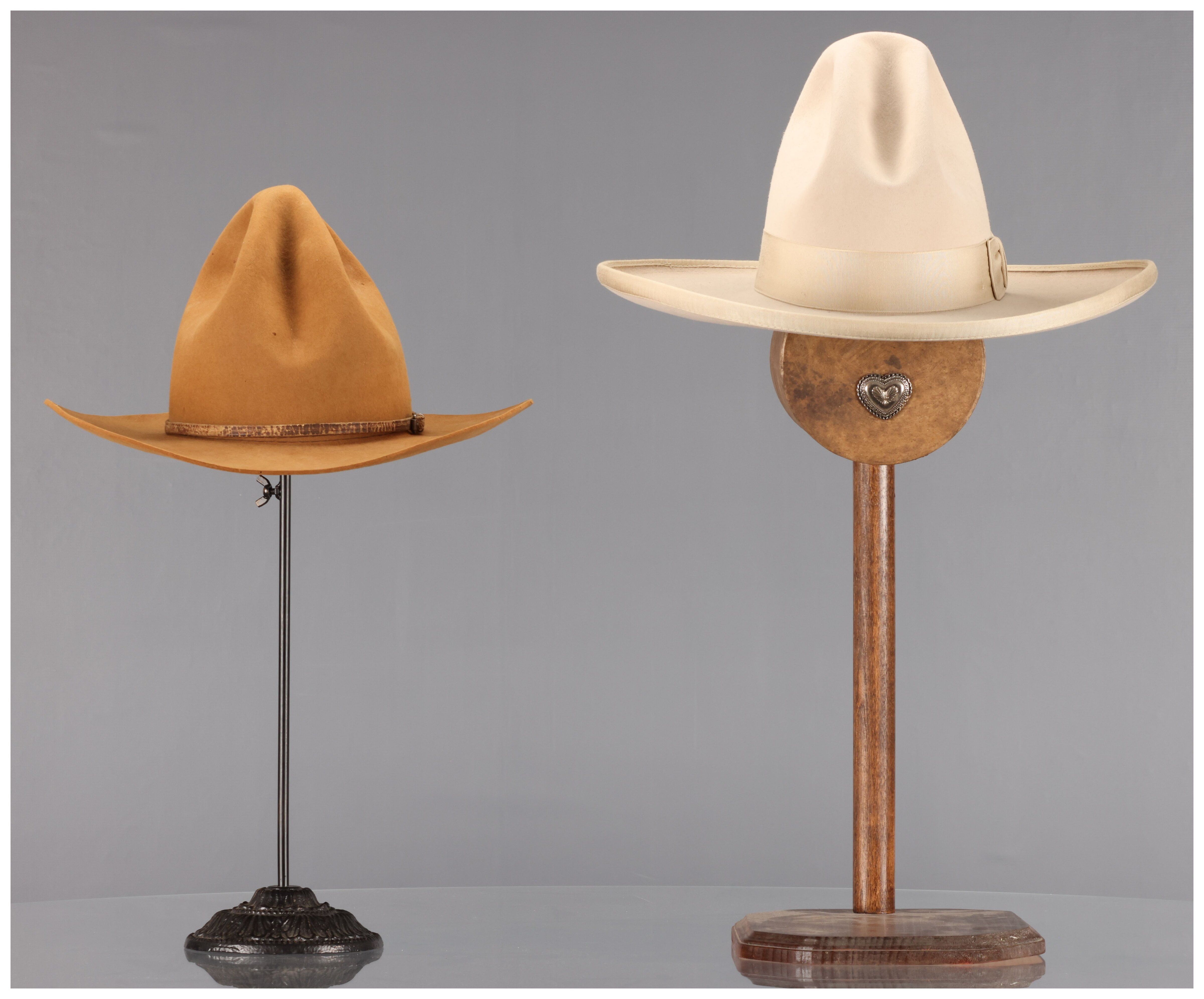 Two "Gus" Style Cowboy Hats with Display Stands | Rock Island Auction