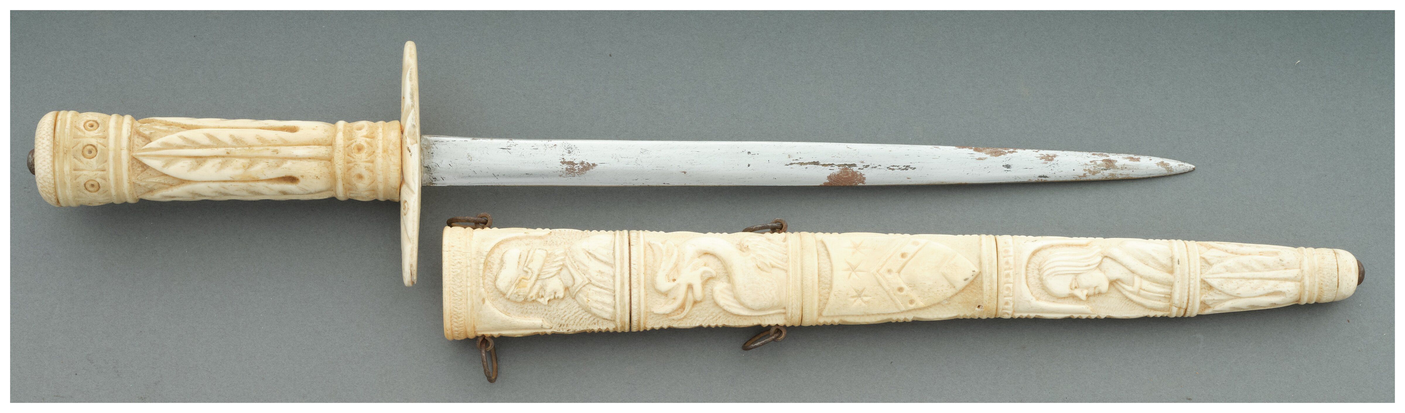 European Bone Handled Dagger with Carved Scabbard | Rock Island Auction