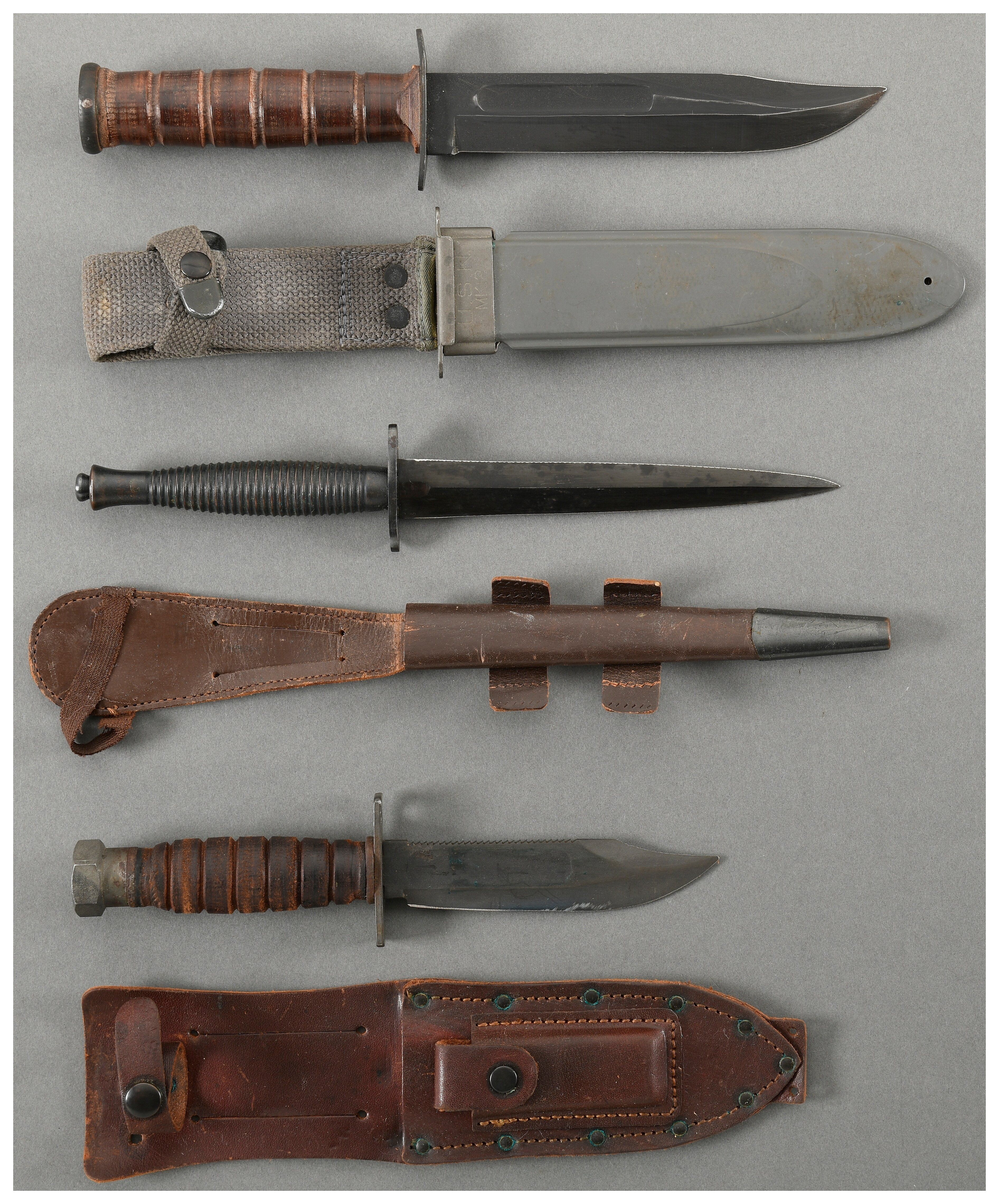 Three Military Pattern Knives with Sheaths | Rock Island Auction