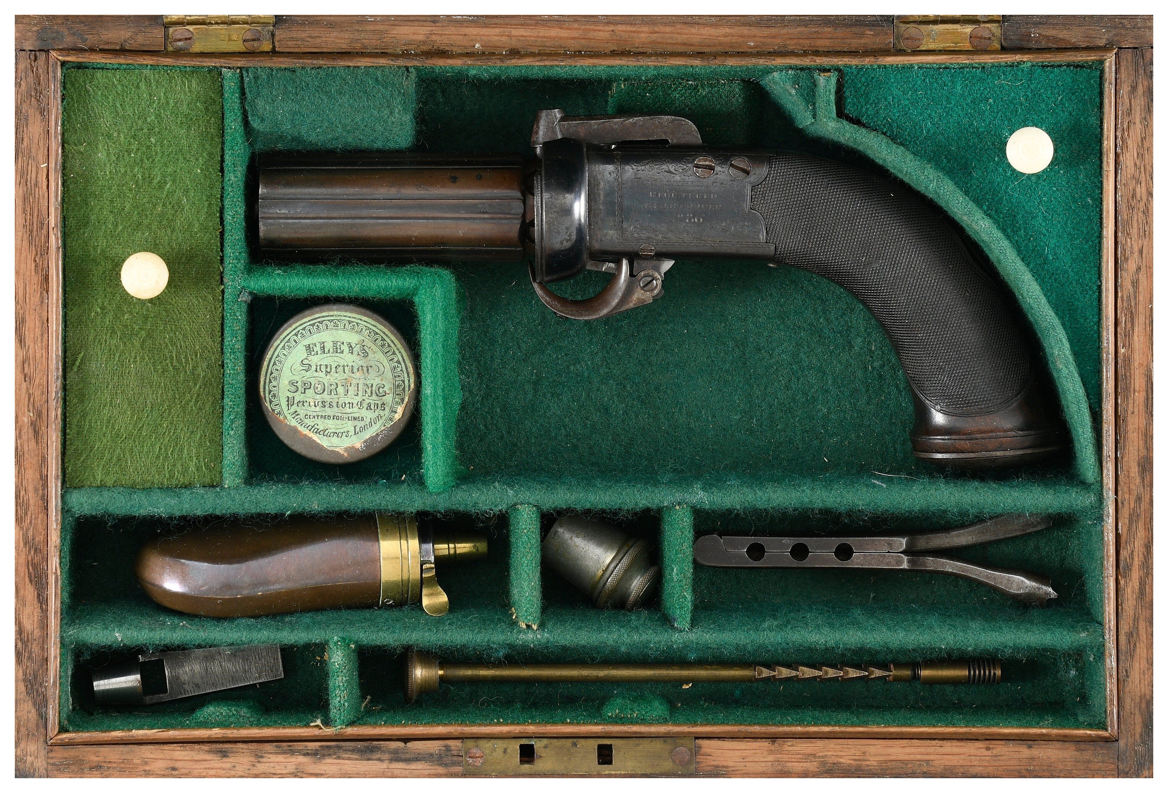Rare Cased and Engraved J. R. Cooper Folding Trigger Pepperbox | Rock ...
