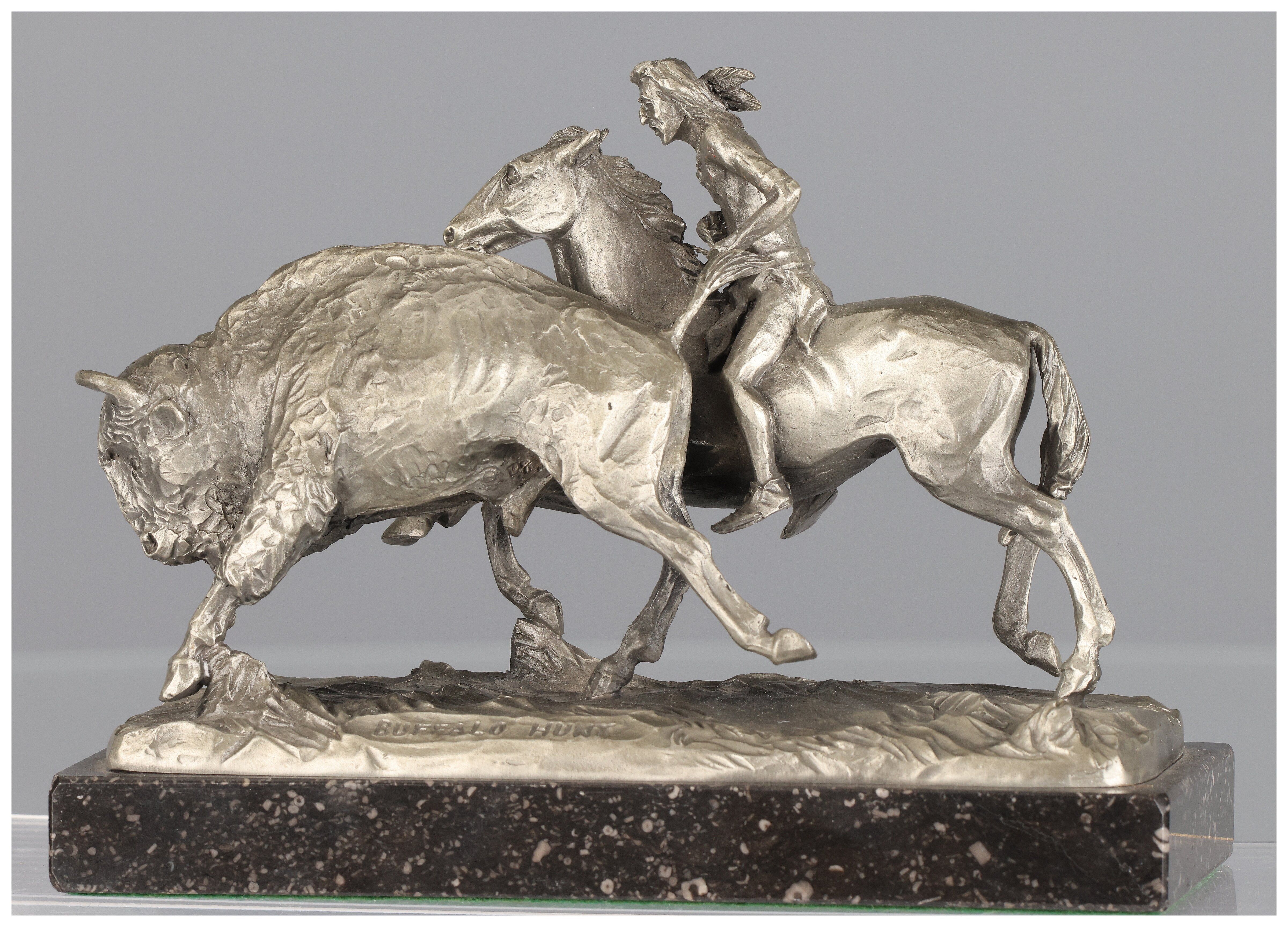 "Buffalo Hunt" Pewter Statue by Philip Kraczkowski | Rock Island Auction