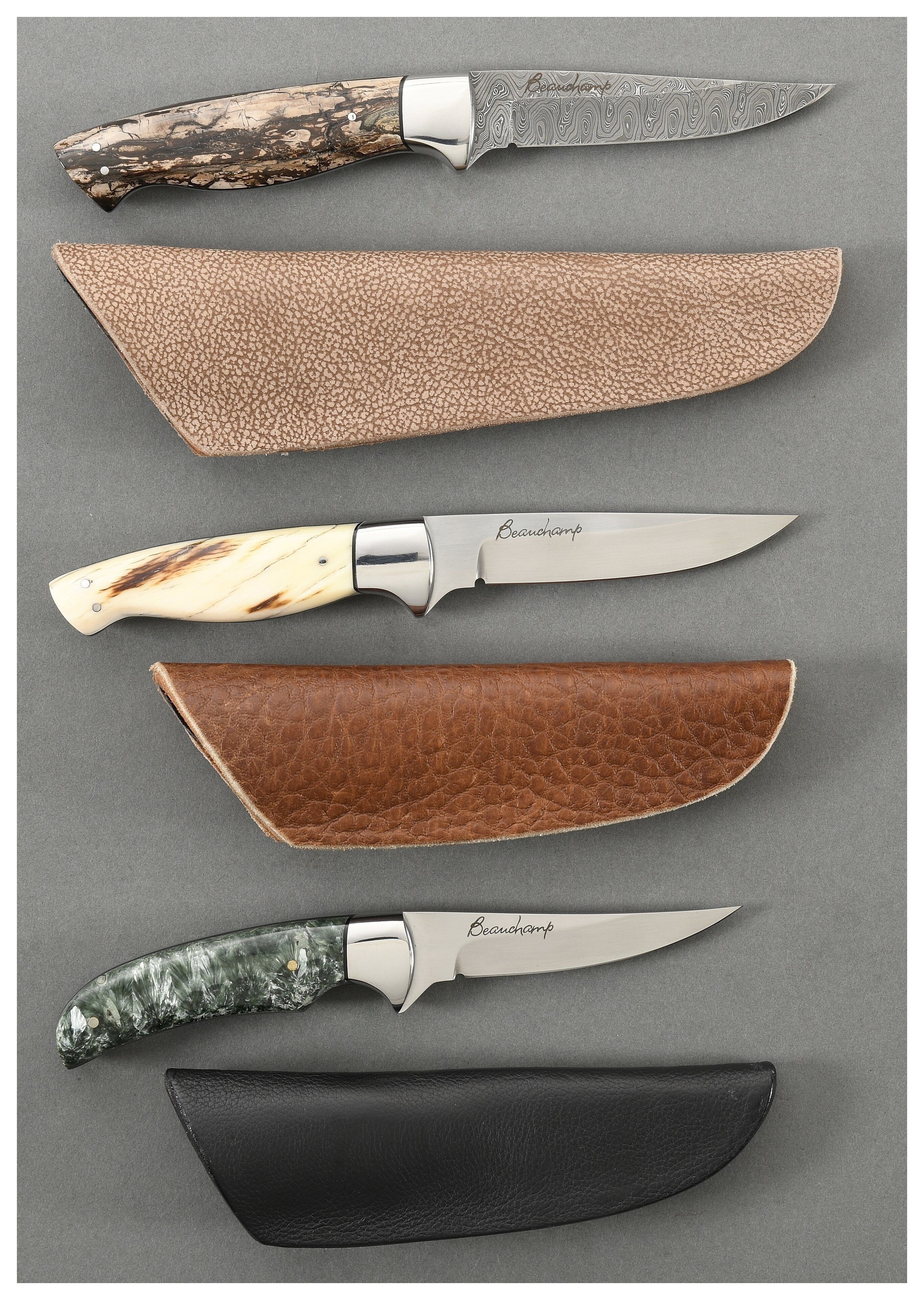 Three Gaetan Beauchamp Knives with Sheaths | Rock Island Auction