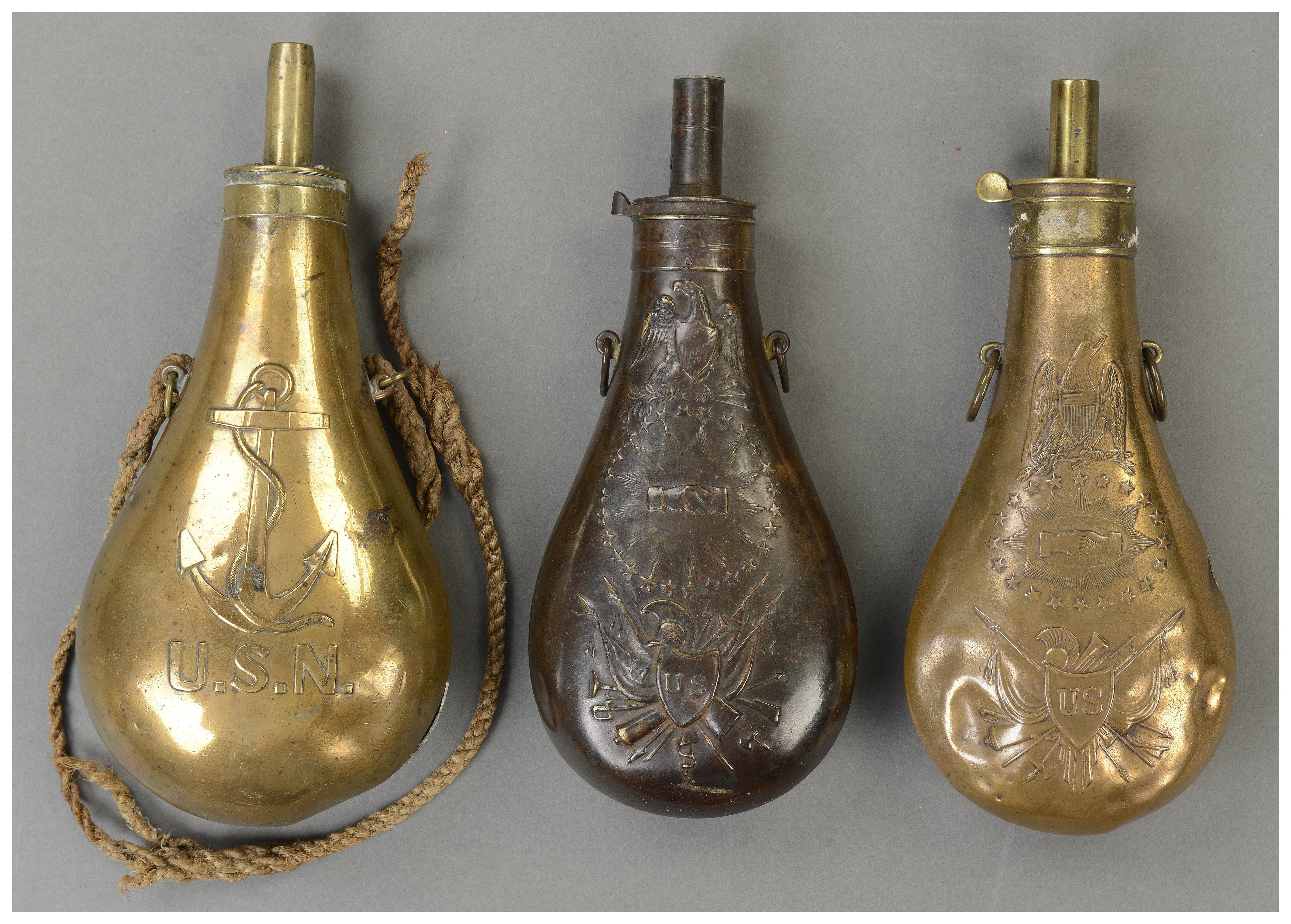 Collector's Lot of Three U.S. Marked Powder Flasks | Rock Island Auction