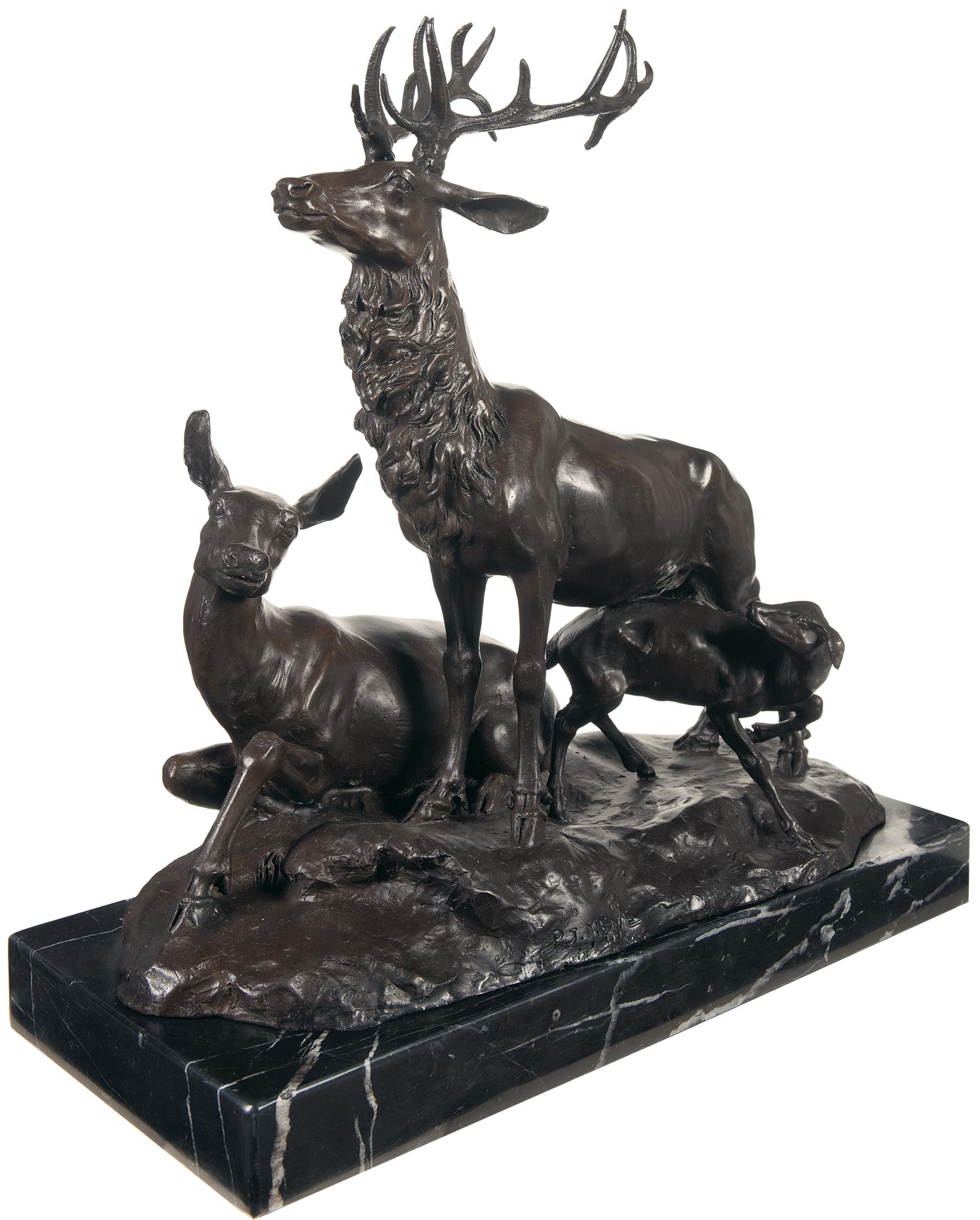 P.J. Mene Signed Red Stag Family Bronze Sculpture | Rock Island Auction