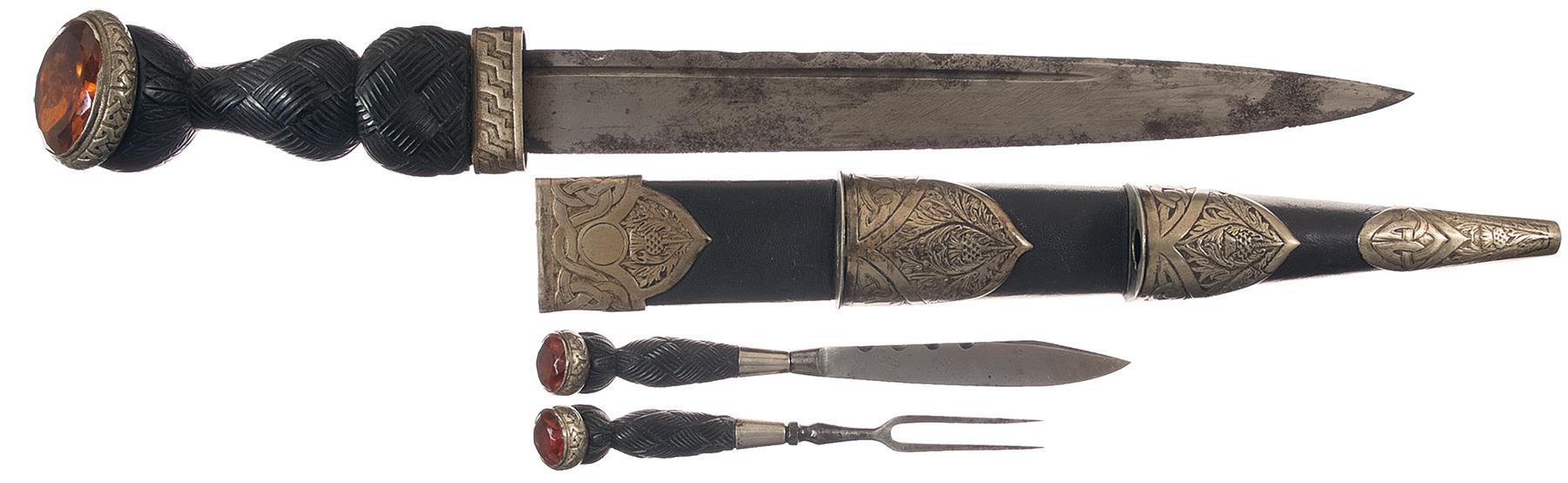 Scottish Highland Dirk with Matching Knife and Fork Set, in Shea | Rock ...