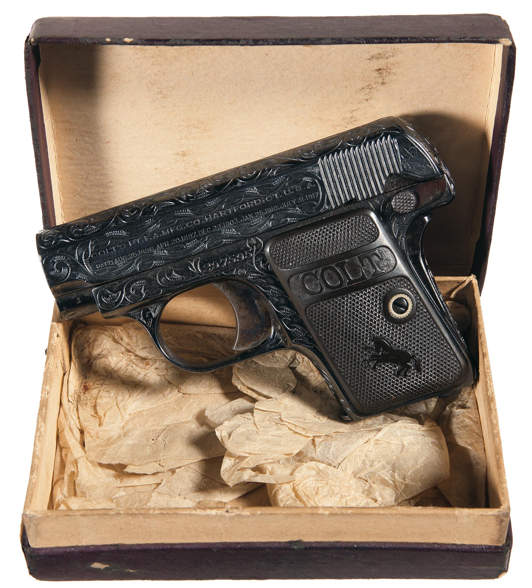 Engraved Colt Model 1908 Hammerless Pocket Pistol with Box | Rock ...