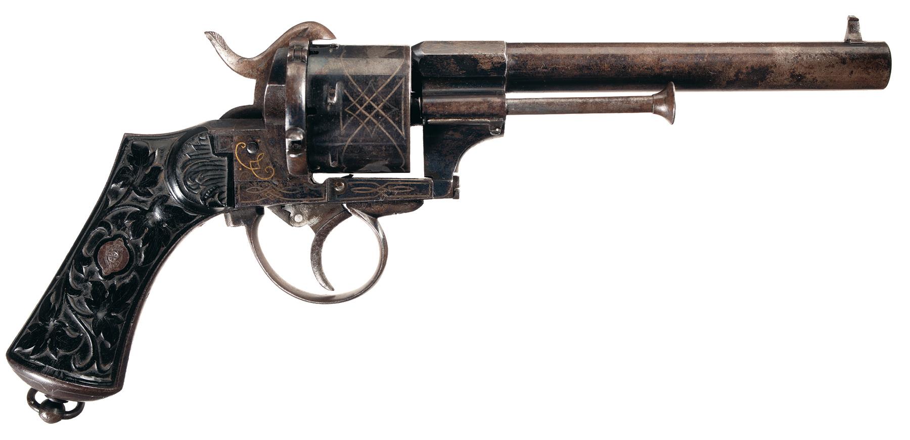 Gold Inlaid LeFaucheux Pinfire Revolver with Relief Carved Grips | Rock ...