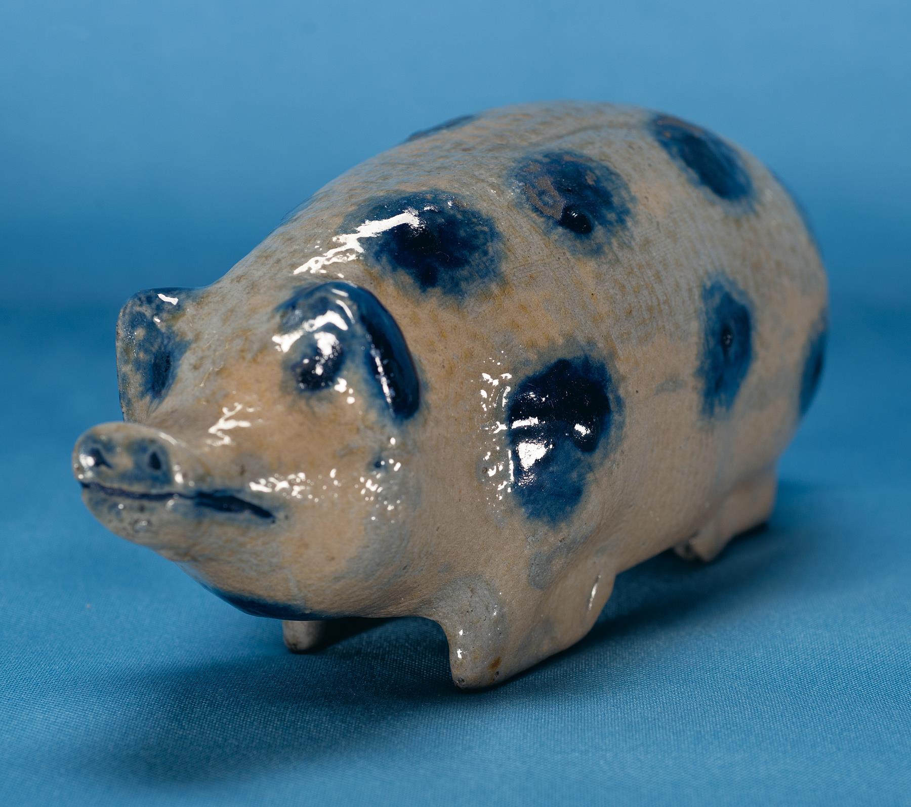 Attractive Unmarked Salt Glaze Stoneware Pig Flask with Cobalt | Rock ...