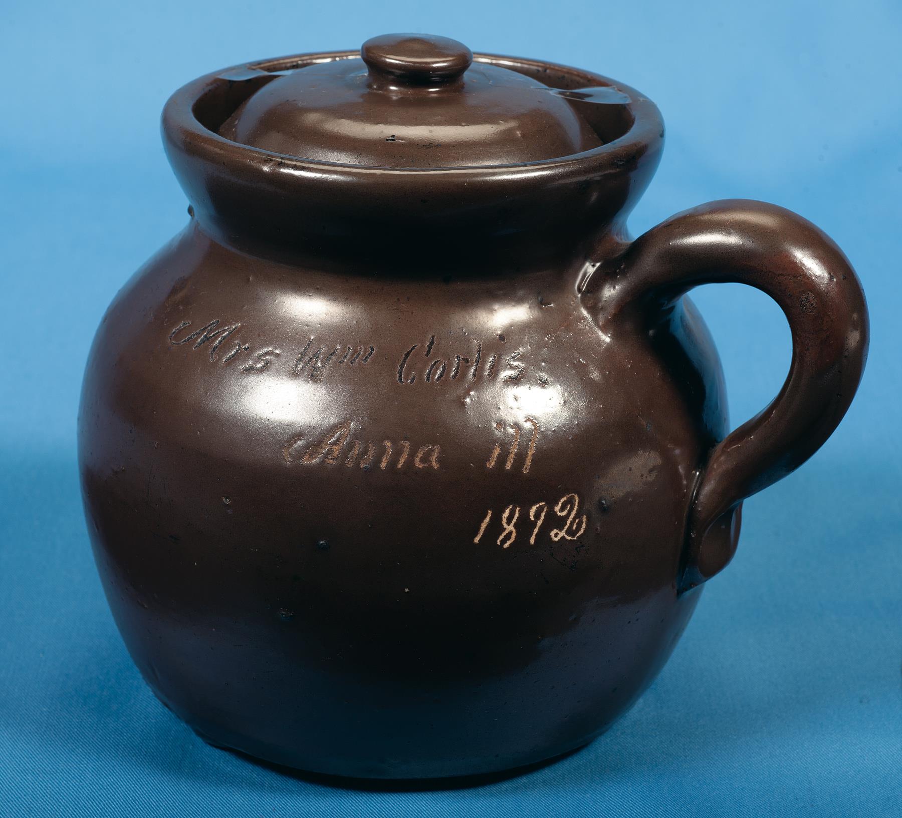 Anna Pottery Presentation Bean Pot Incised Mrs. Wm. Corlis Anna | Rock ...