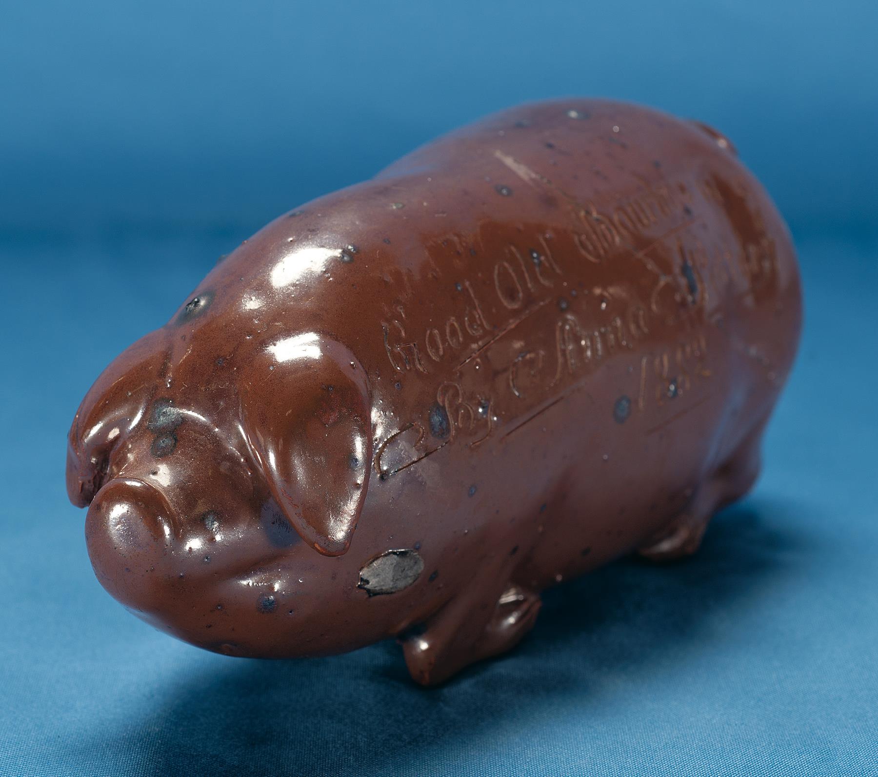 Anna Pottery Stoneware Pig Flask Incised Good Old Bourbon | Rock Island ...