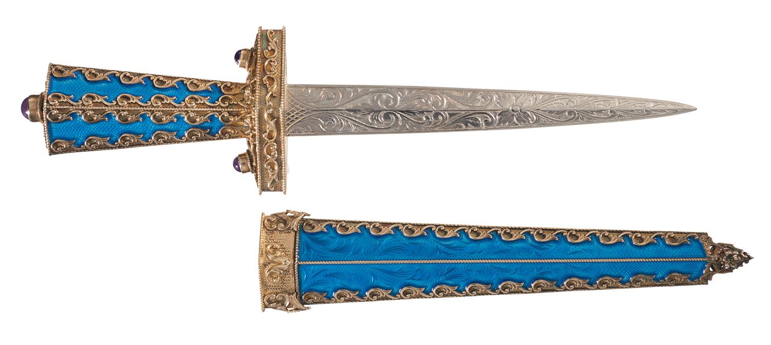 Ornate Gold Hilted Dagger with Engraving, Stone Accents and Matc | Rock ...